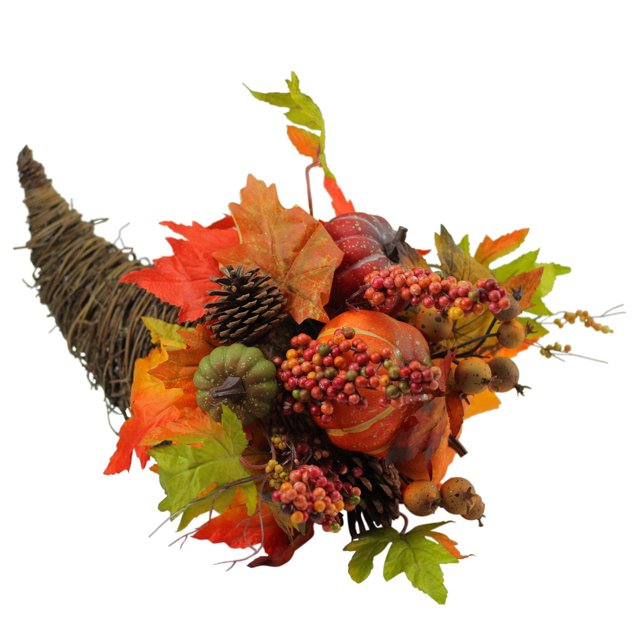 Northlight 18" Orange Gourds and Maple Leaves Cornucopia Thanksgiving ...
