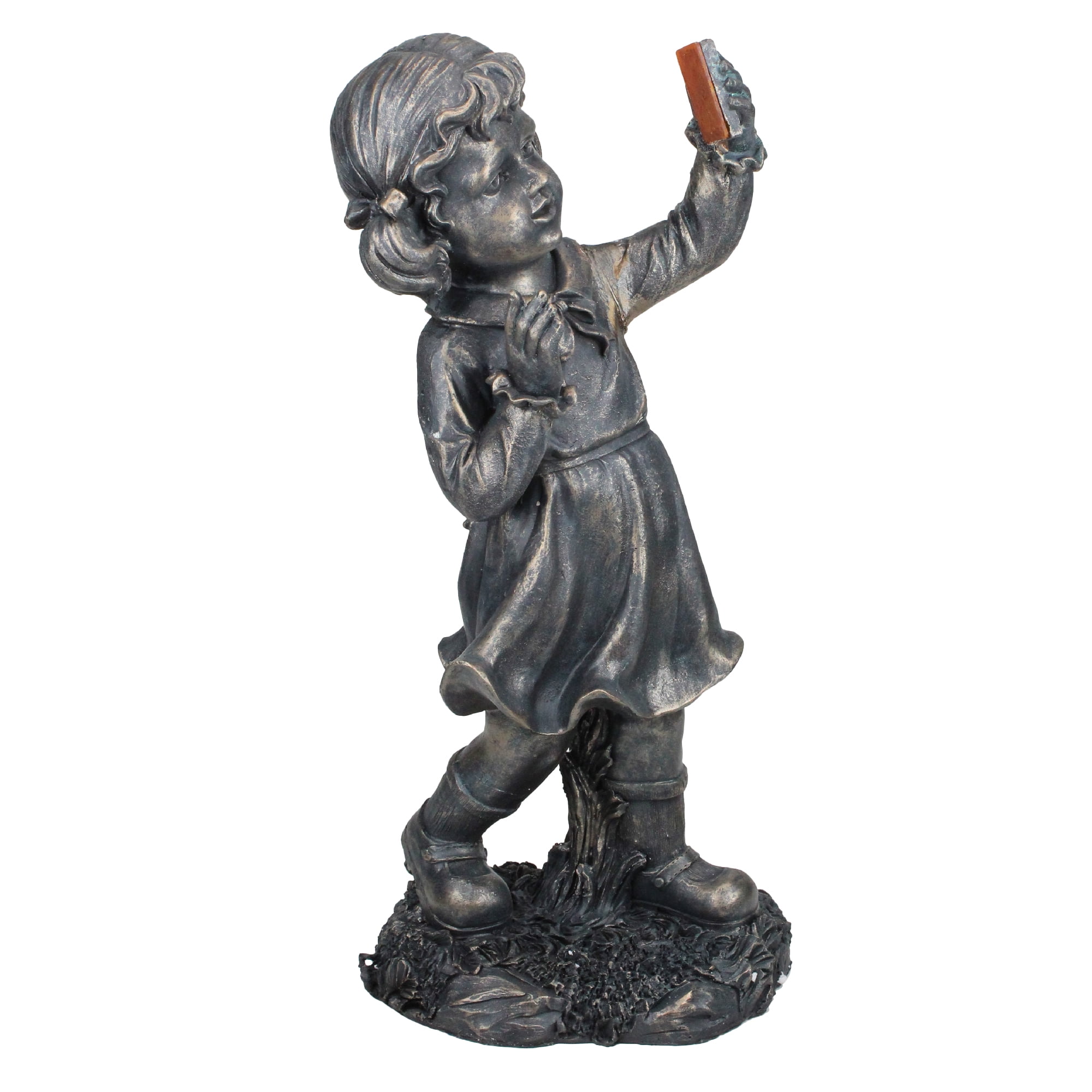 Northlight 18" Pre-Lit Black Solar Powered LED Girl with Cell Phone ...