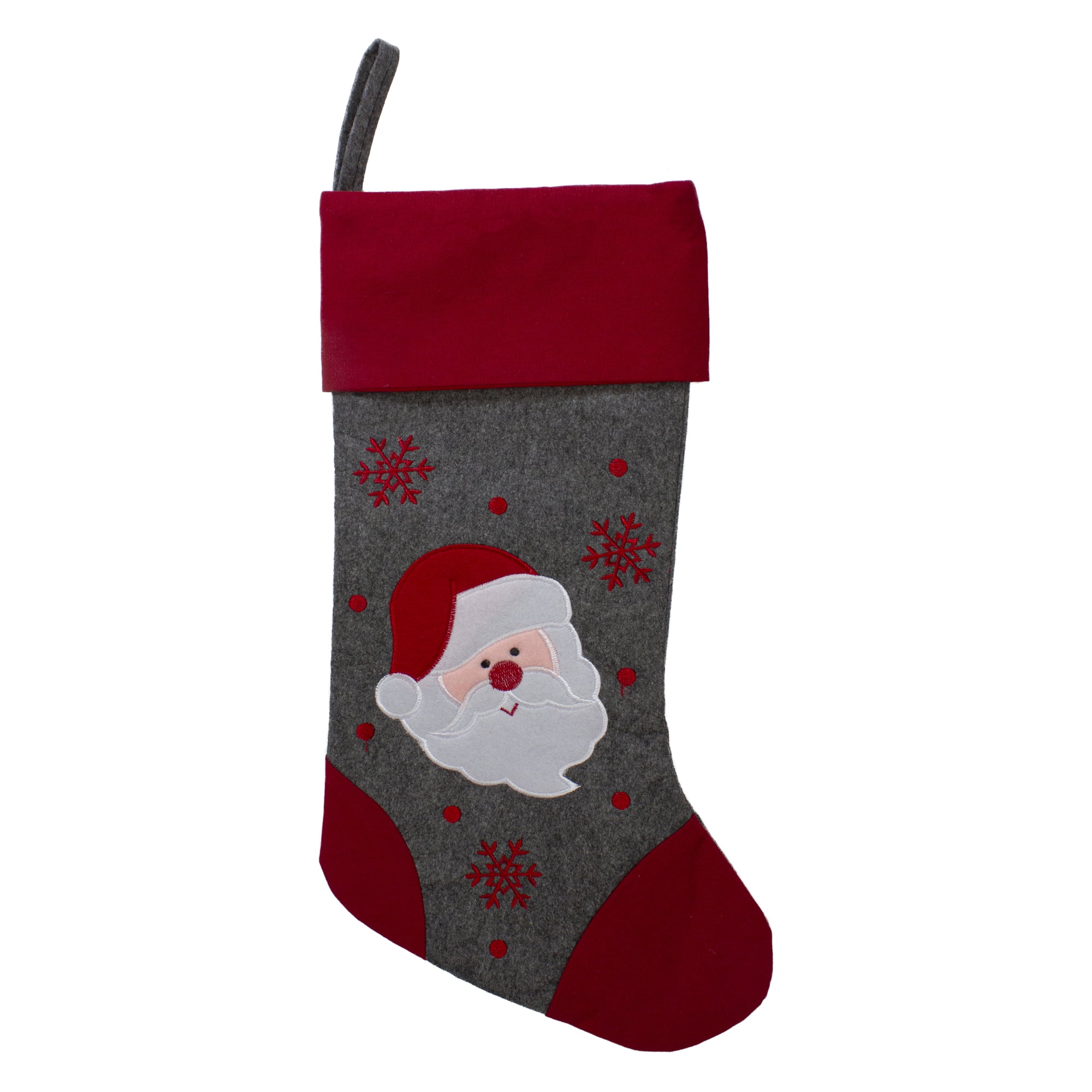 Northlight 19" Gray and Red Embroidered Santa Claus Christmas Stocking ...