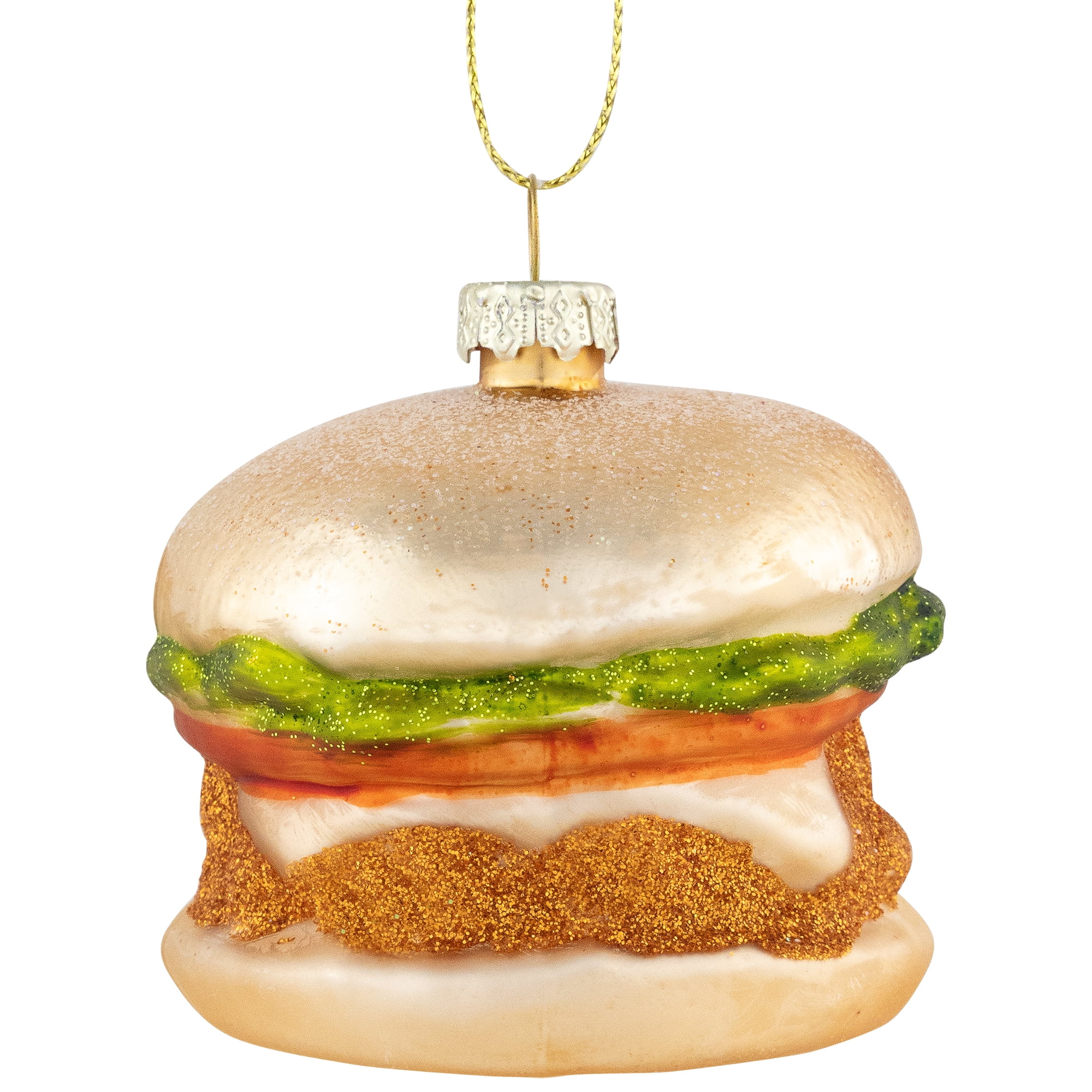 Northlight 2.5" Glittered Golden Cheeseburger Glass Hanging Christmas ...