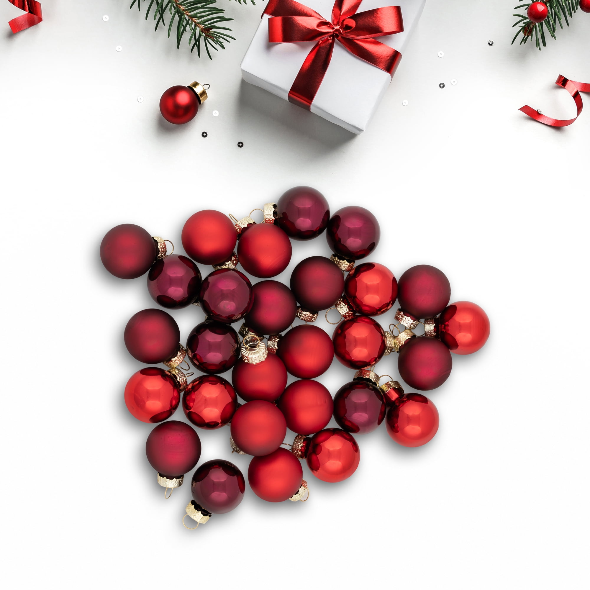 Northlight Mini Christmas Glass Ball Ornaments, Red and Burgundy, 1 ...