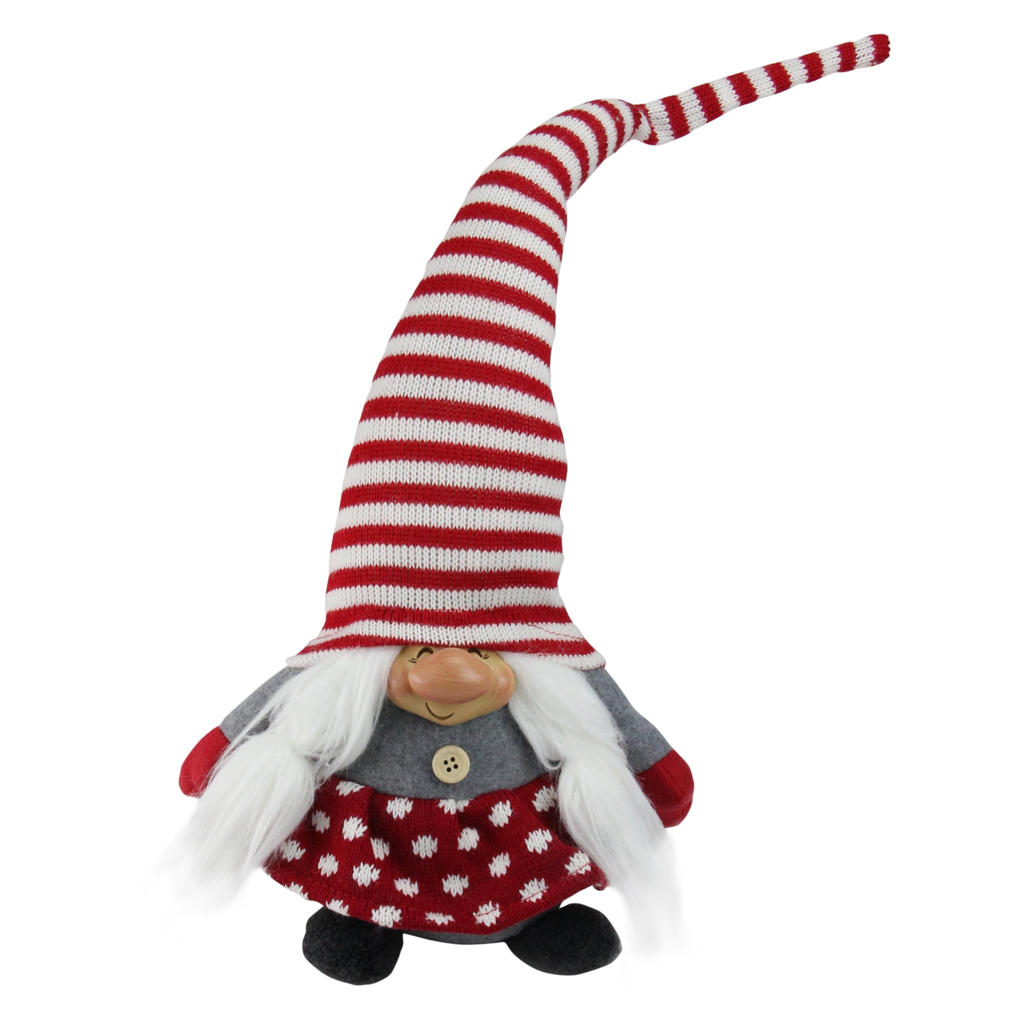 Northlight 20.5" Red, White and Gray Smiling Christmas Pixie Gnome Lady ...