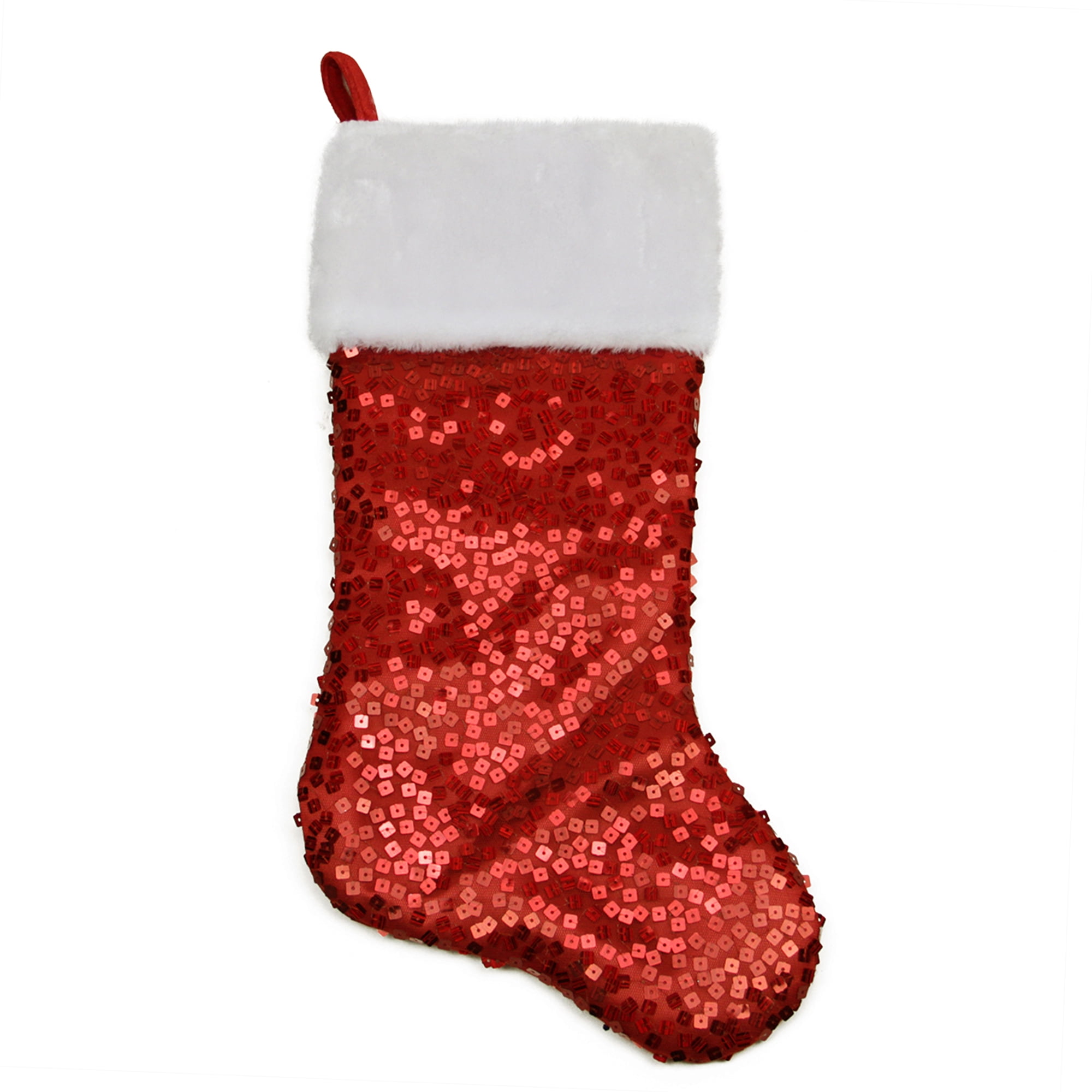 Northlight 20.5" Red and White Holographic Sequin Christmas Stocking ...