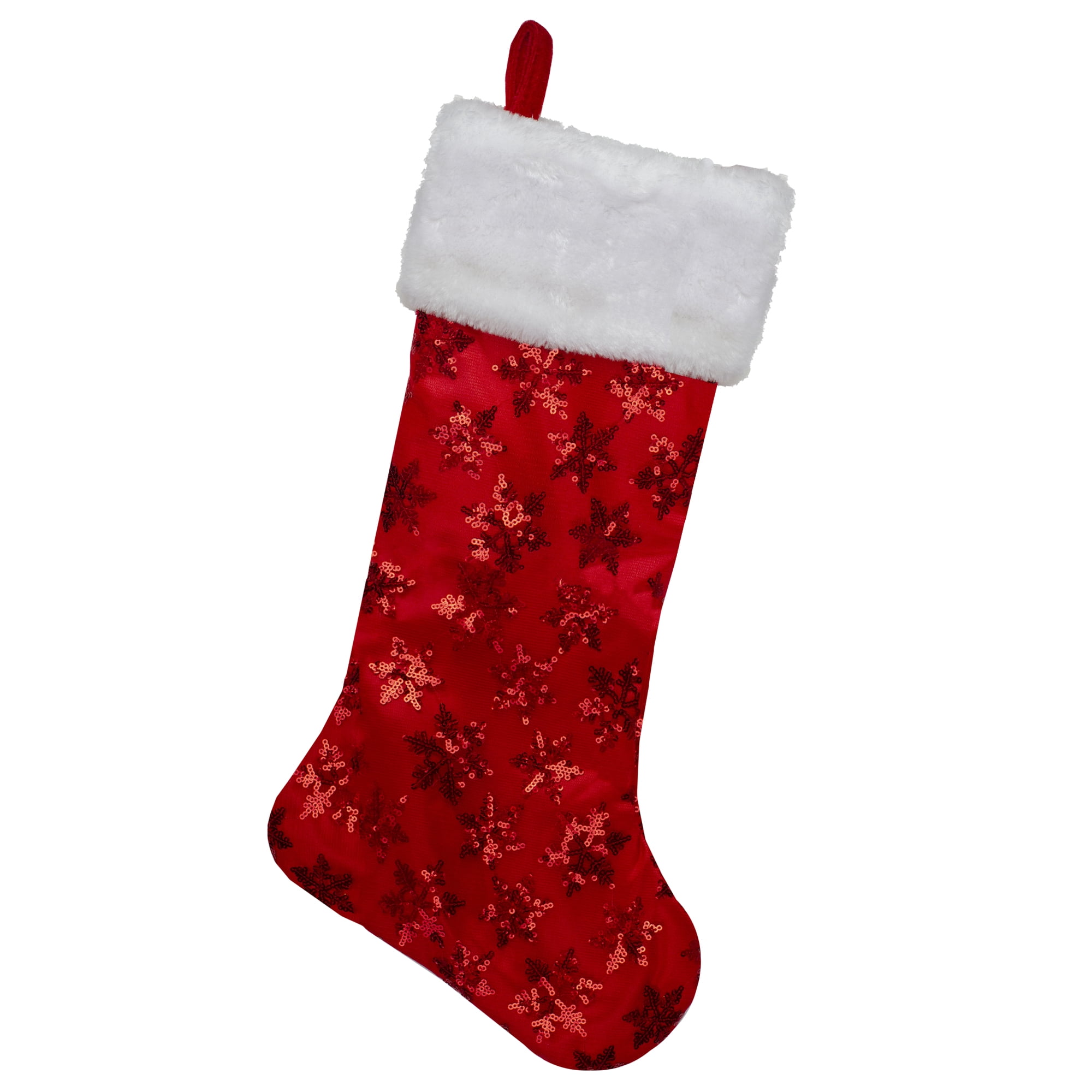 Northlight Sequin Snowflake Christmas Stocking, Red and White, 20.5 ...
