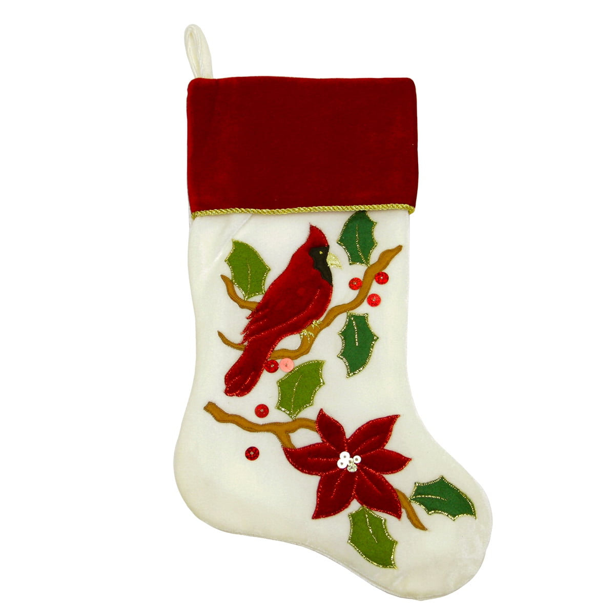 Northlight 20" Embroidered Ivory Cardinal Bird Velveteen Christmas ...