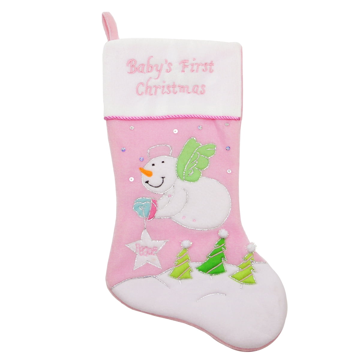 Northlight 20" Light Pink "Baby's First Christmas" Velveteen Snowman ...