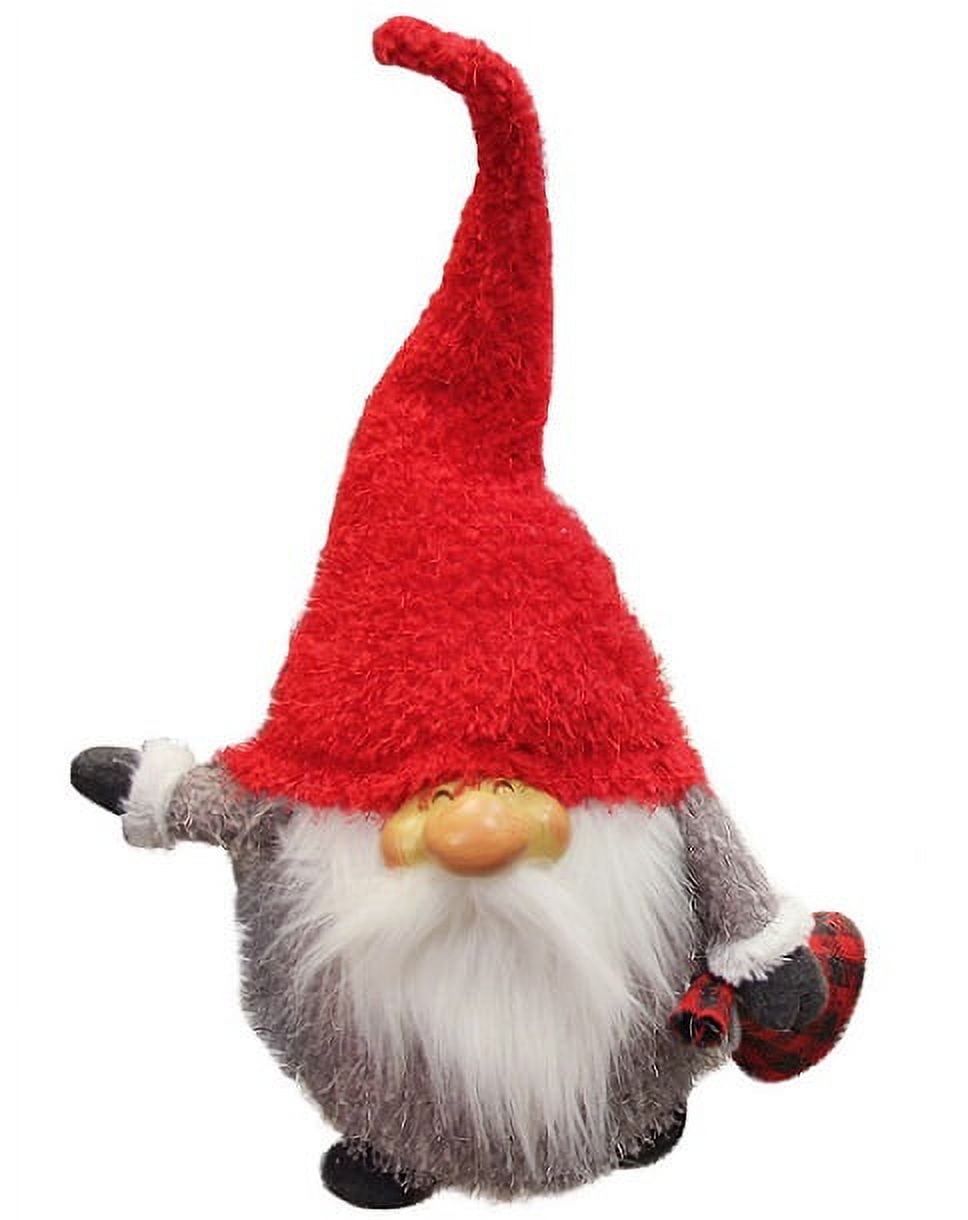 21.5" Frayed Gray and Red Portly Smiling Gnome Plush Table Top ...