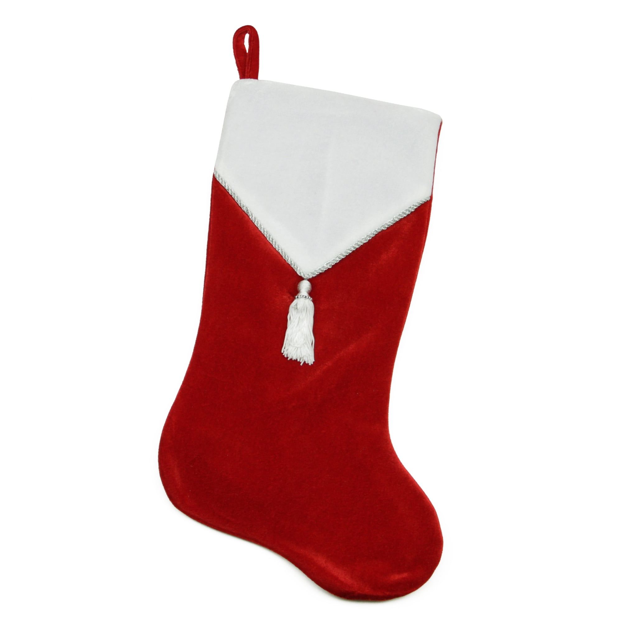 Northlight 21.5" Traditional Red and White Velveteen Christmas Stocking ...