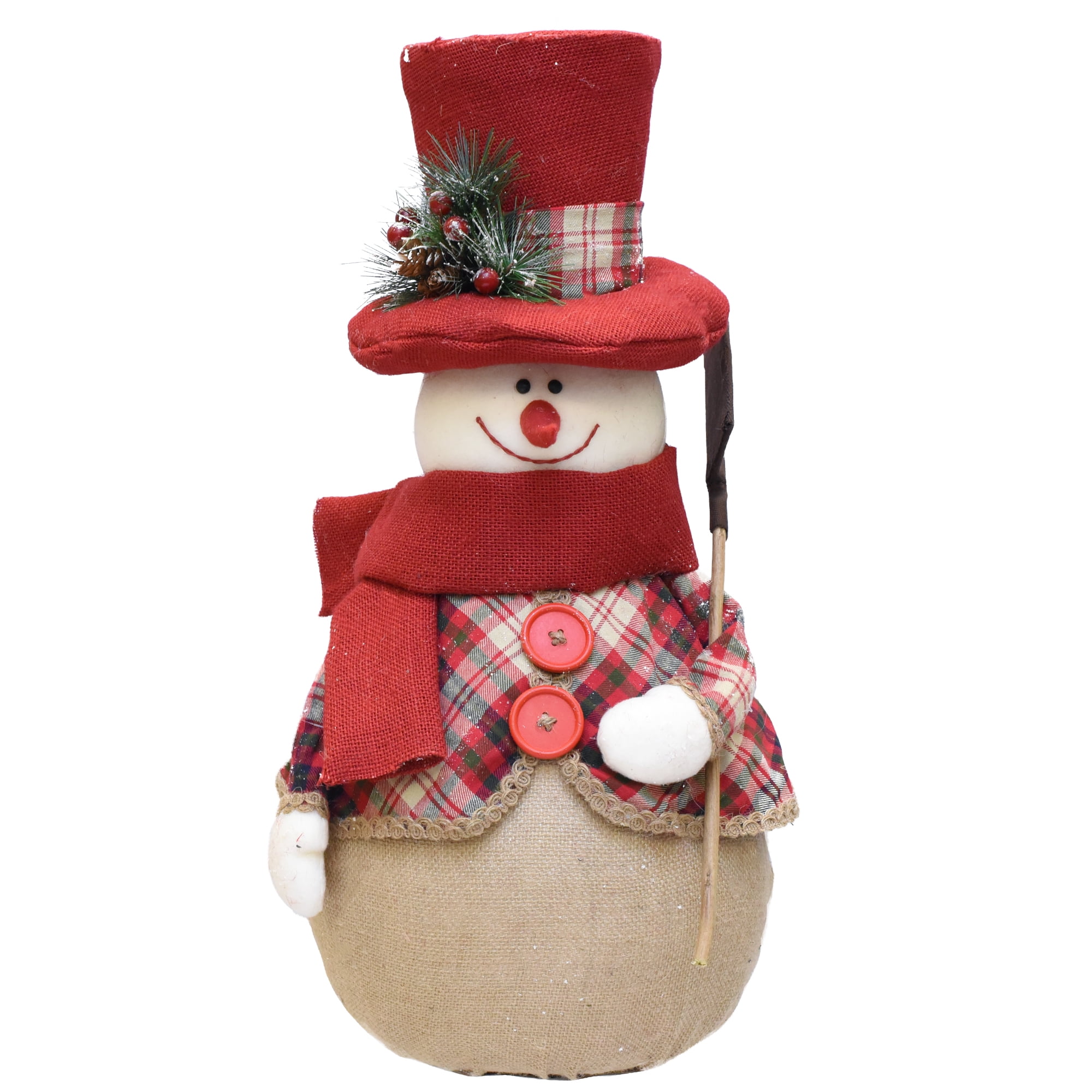 Northlight Plaid Snowman with Shovel Christmas Figure - 22.75" - Red ...