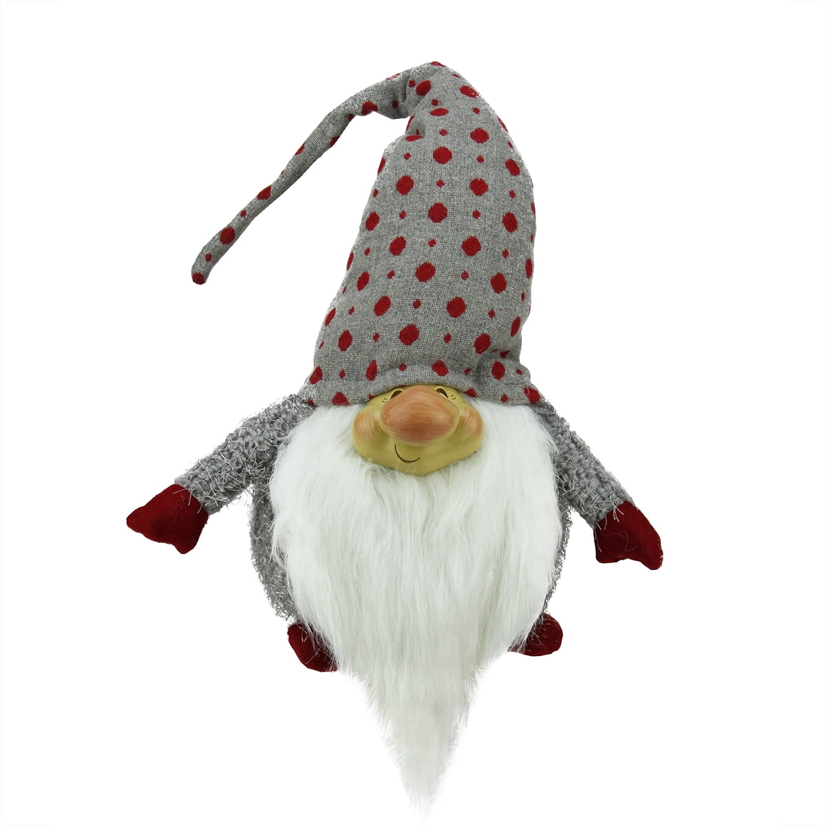 Northlight 22" Long Bearded Gray and Red Chubby Smiling Gnome w/ Polka ...