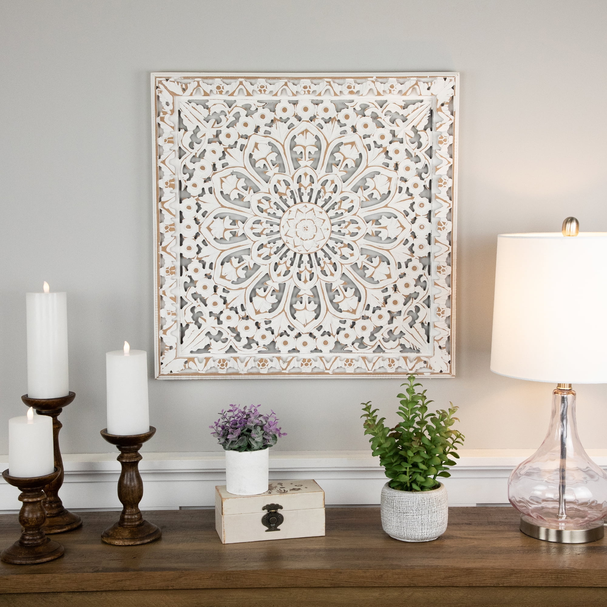 Northlight 24" Antique White Floral Mandala Square Wall Panel - Walmart.com