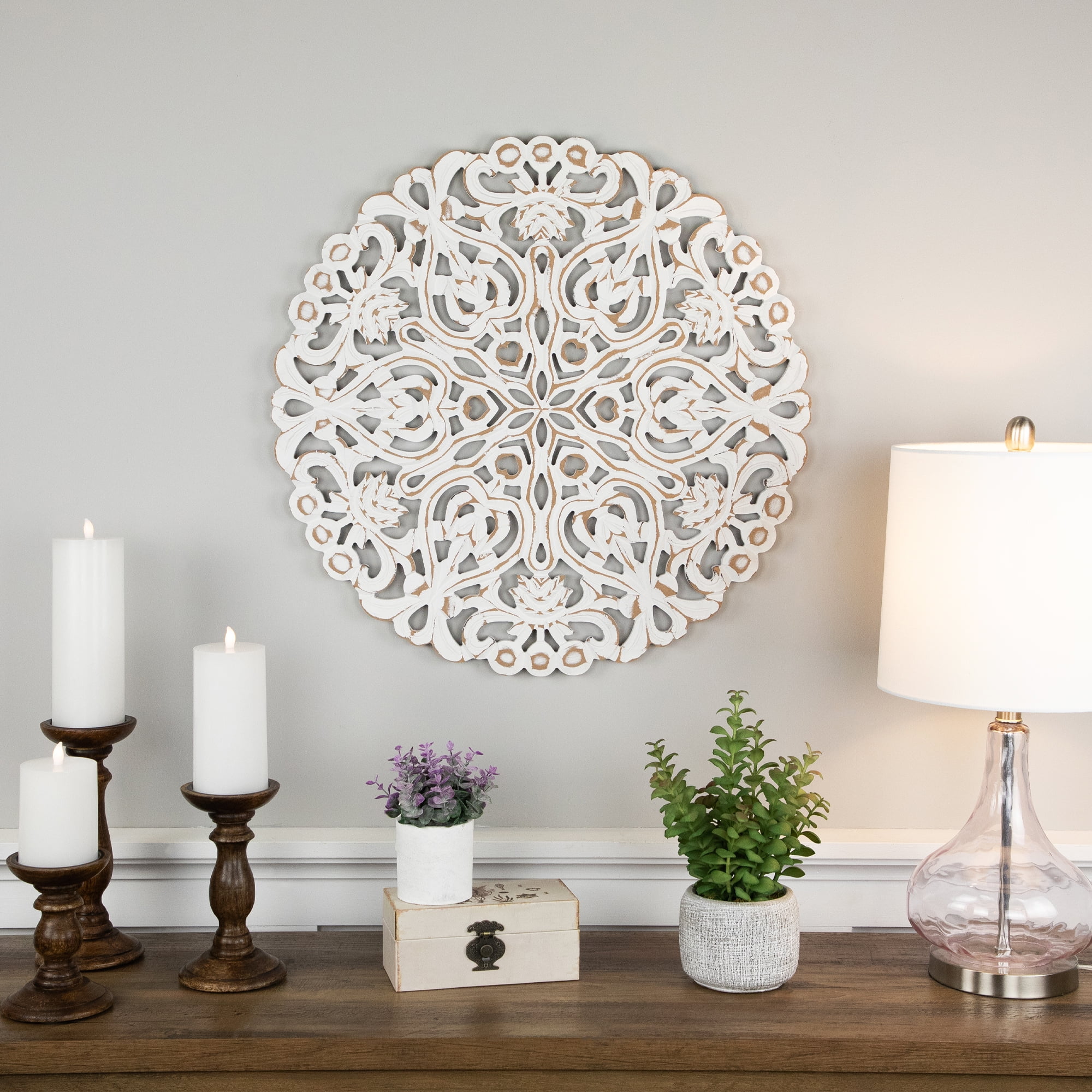 Northlight 24" Brushed Antique White Damask Round Wall Panel - Walmart.com