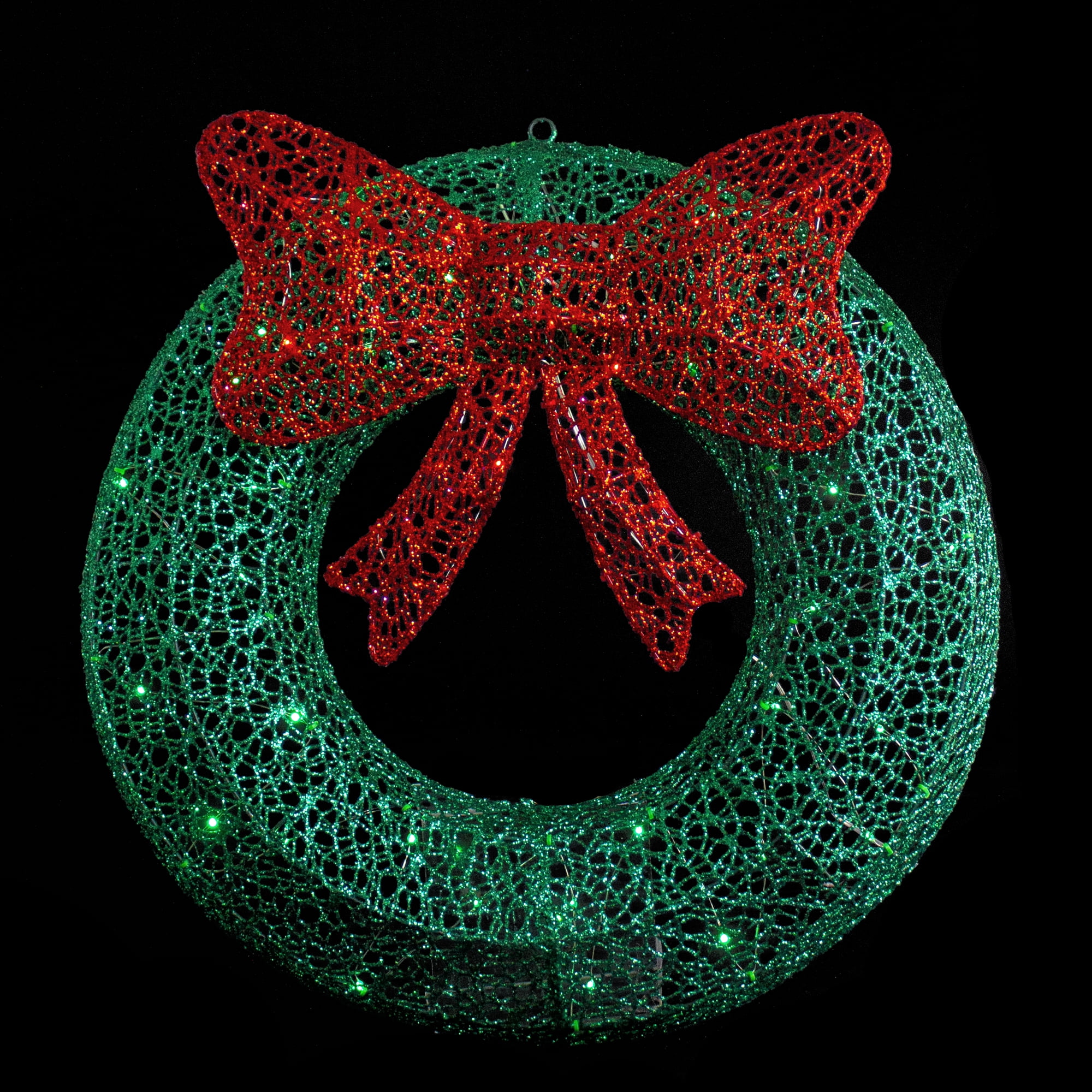 Northlight 24" LED Lighted Green Glitter Wreath with Red Bow Outdoor ...