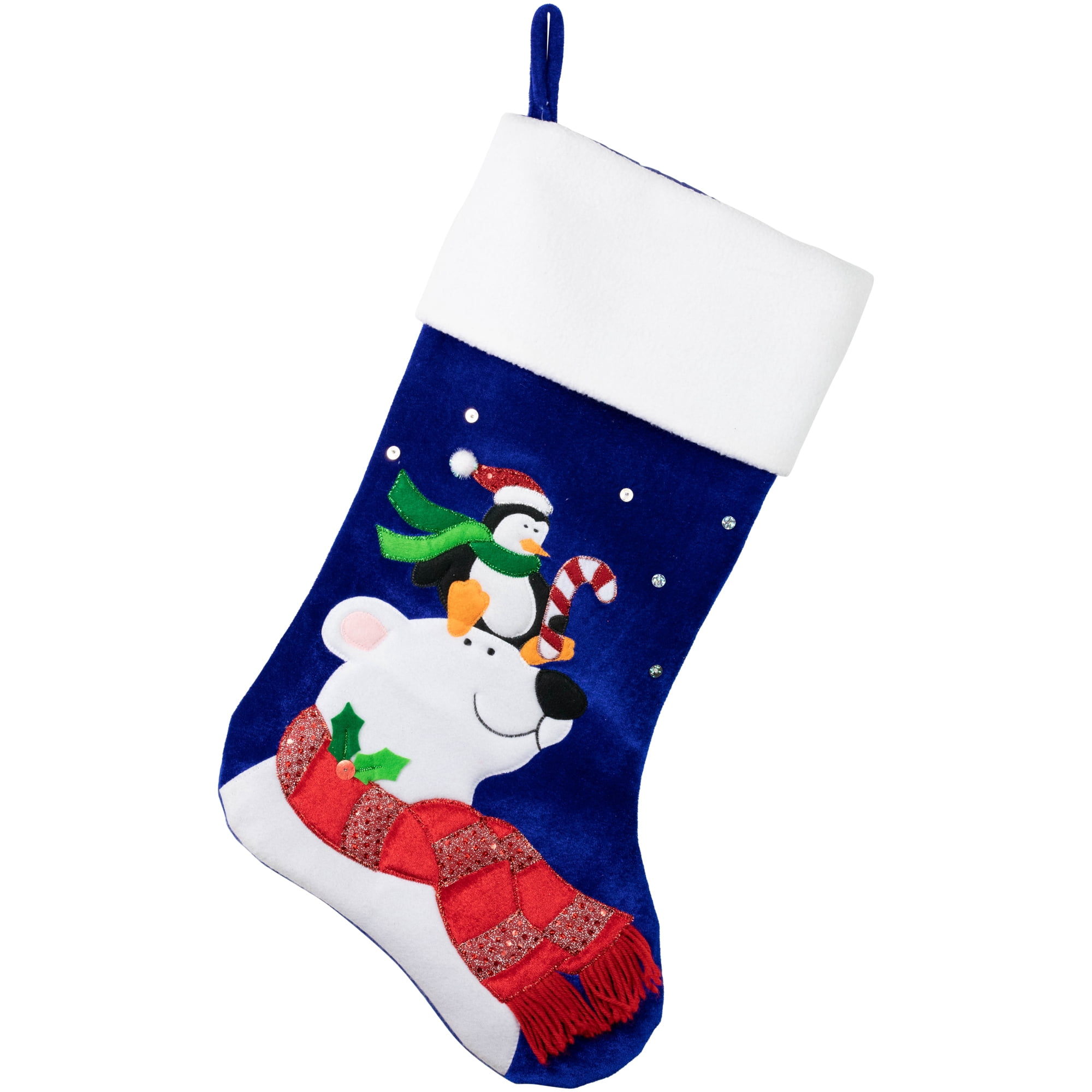 Northlight 24" Large Penguin and Bear Blue Velveteen Christmas Stocking ...