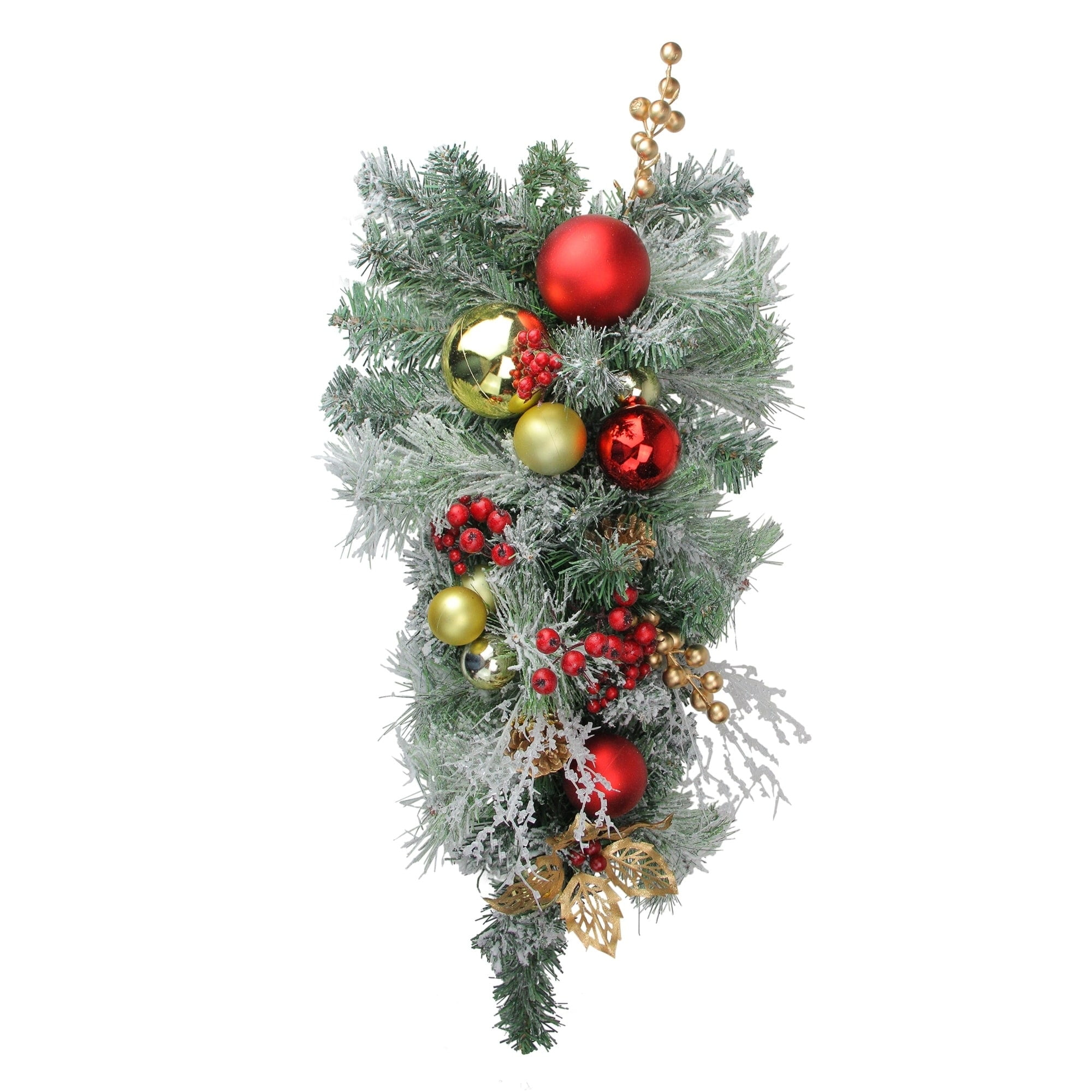 Northlight 24" Red and Gold Flocked Artificial Christmas Teardrop Swag ...