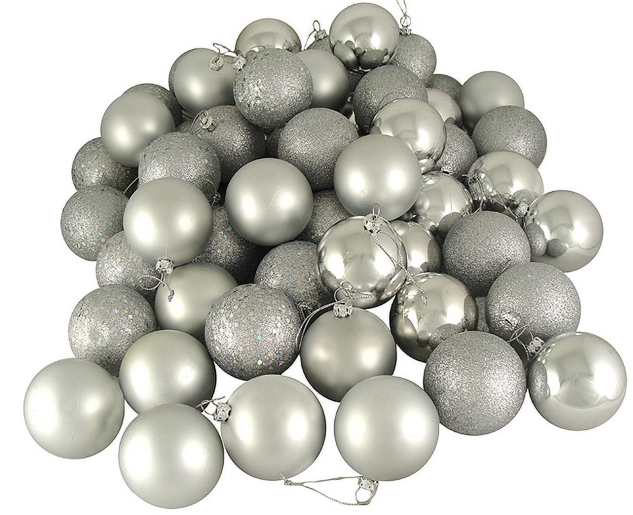 24ct Silver Shatterproof 4-Finish Christmas Ball Ornaments 2.5" (60mm ...