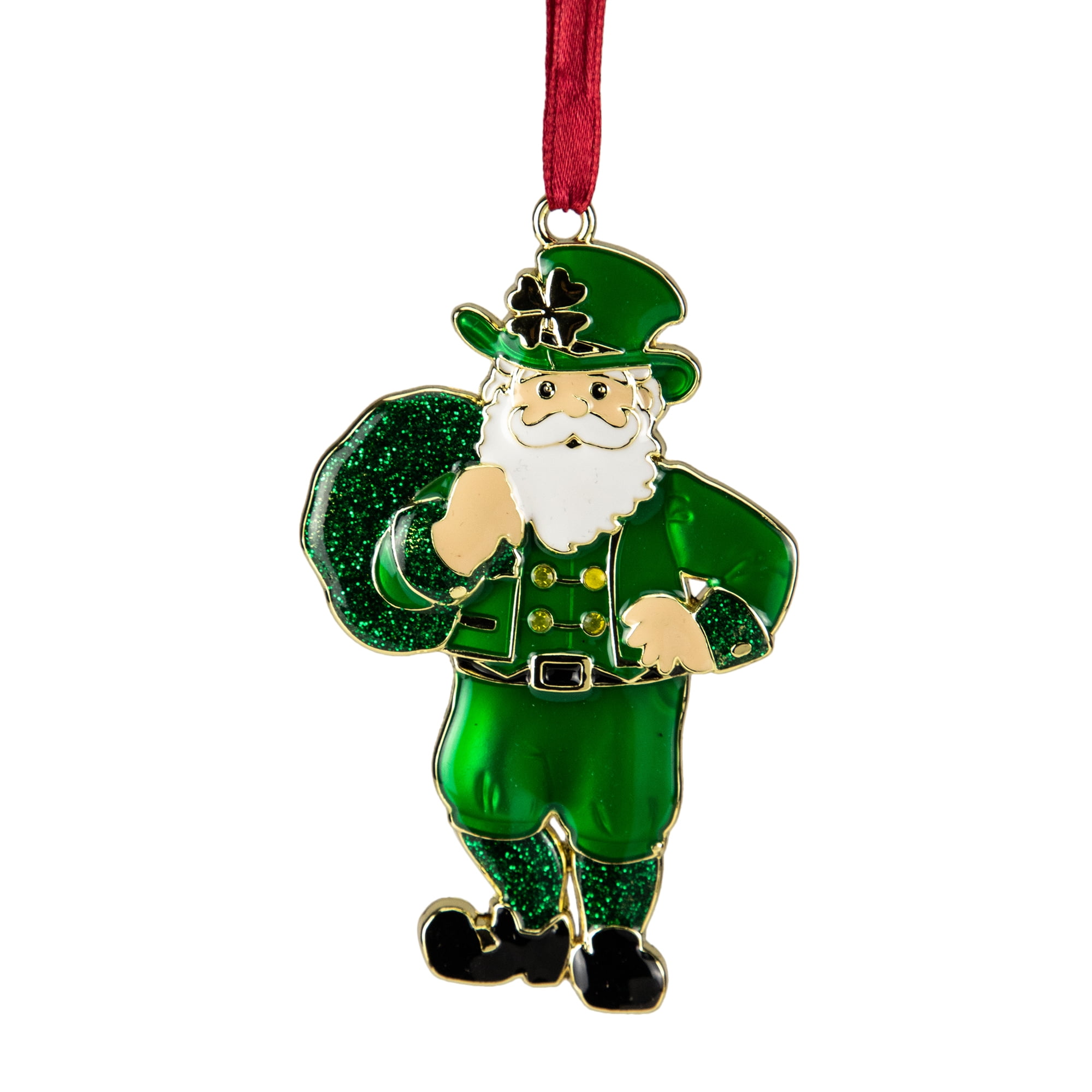 Northlight 3.5" Green Brass-Plated Irish Santa Christmas Ornament with ...