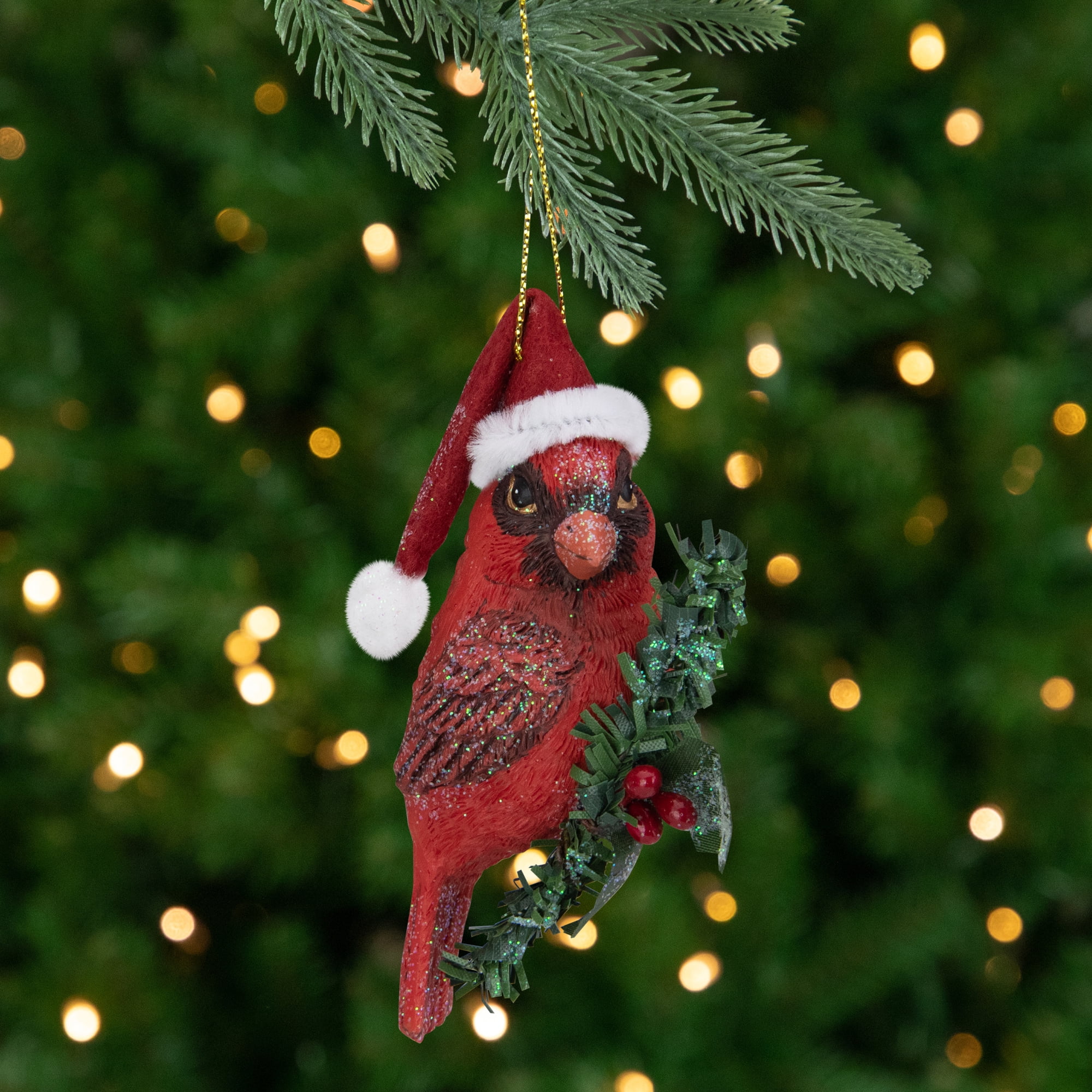 Northlight 3.5" Red Cardinal Bird Wearing Santa Hat Christmas Ornament ...