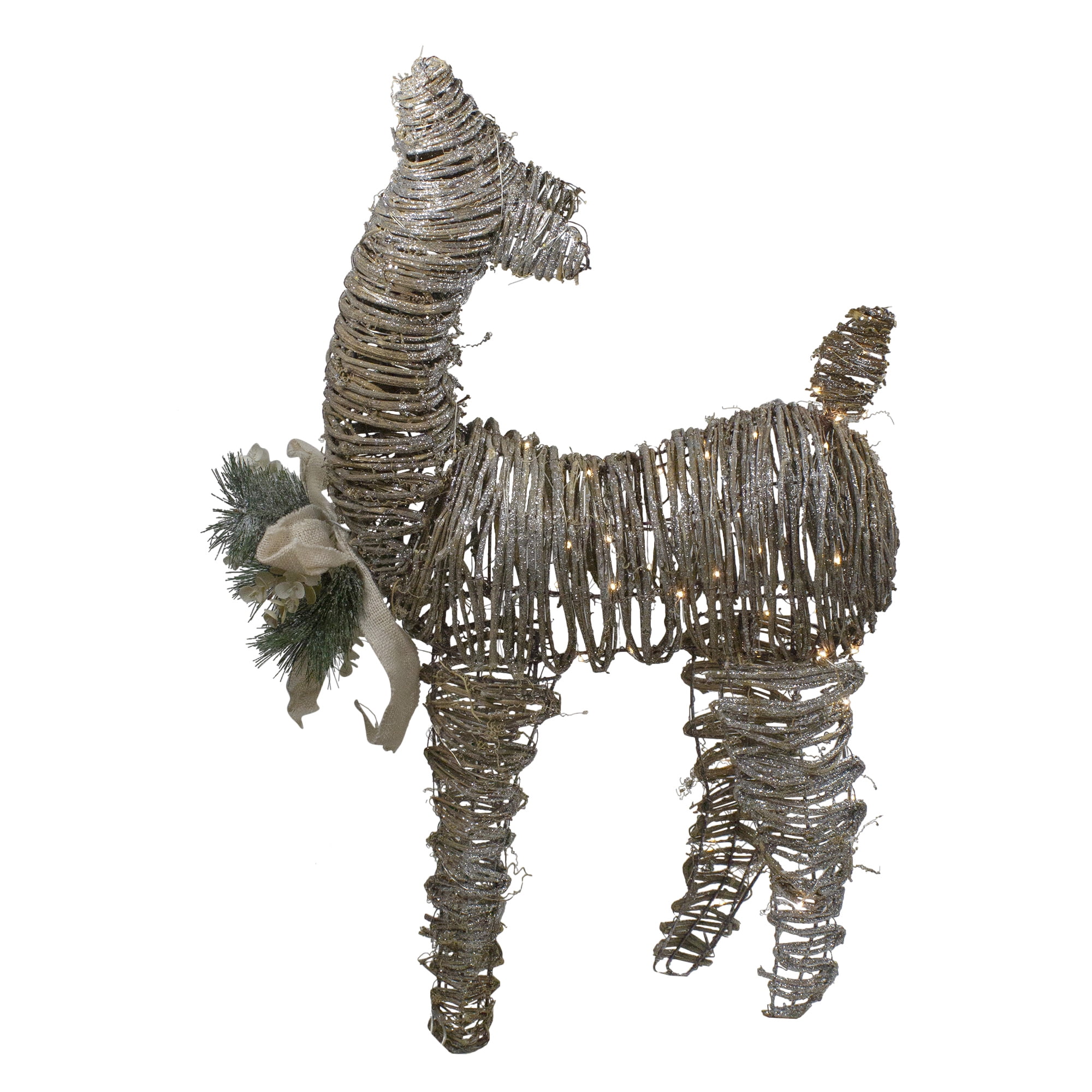 Northlight 32" 3D Pre-Lit Standing Rattan Reindeer with Ivory Bow and ...