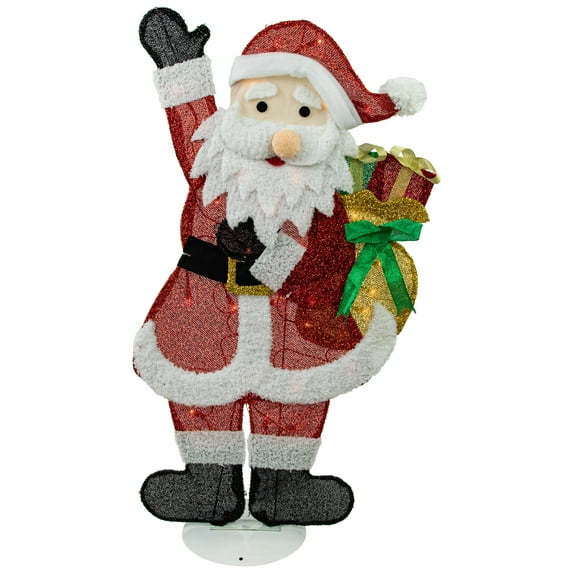 Northlight 32" Red and White Lighted Waving Santa with Gifts Christmas ...