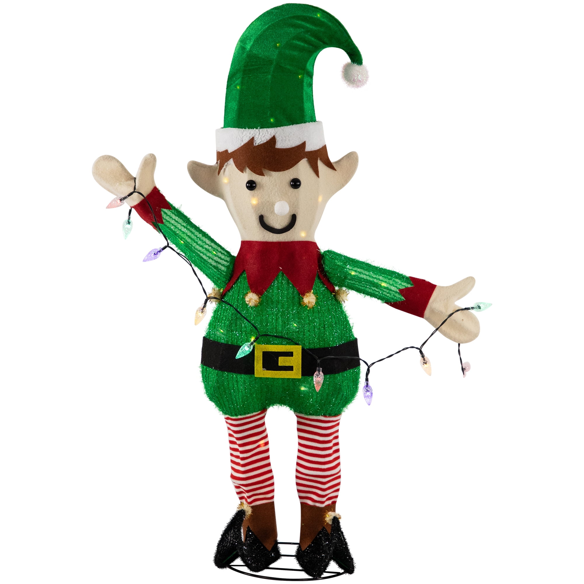 Northlight 34.25" LED Lighted Elf Holding Christmas Lights Outdoor Yard ...