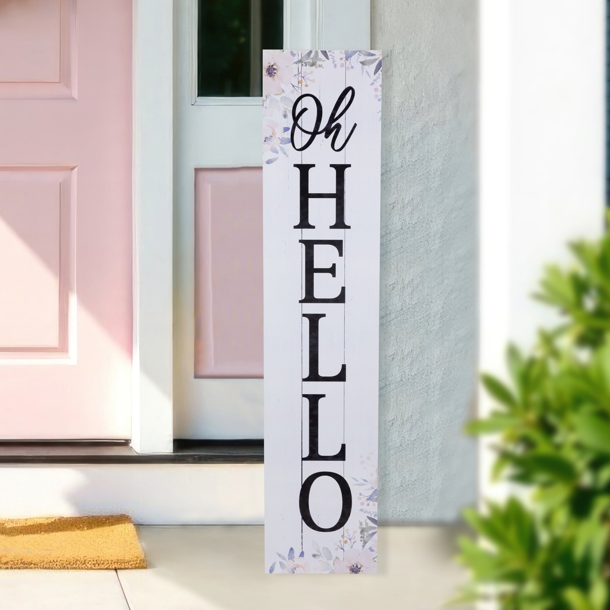 Northlight 36" Floral "Oh Hello" Wooden Porch Board Sign Decoration ...