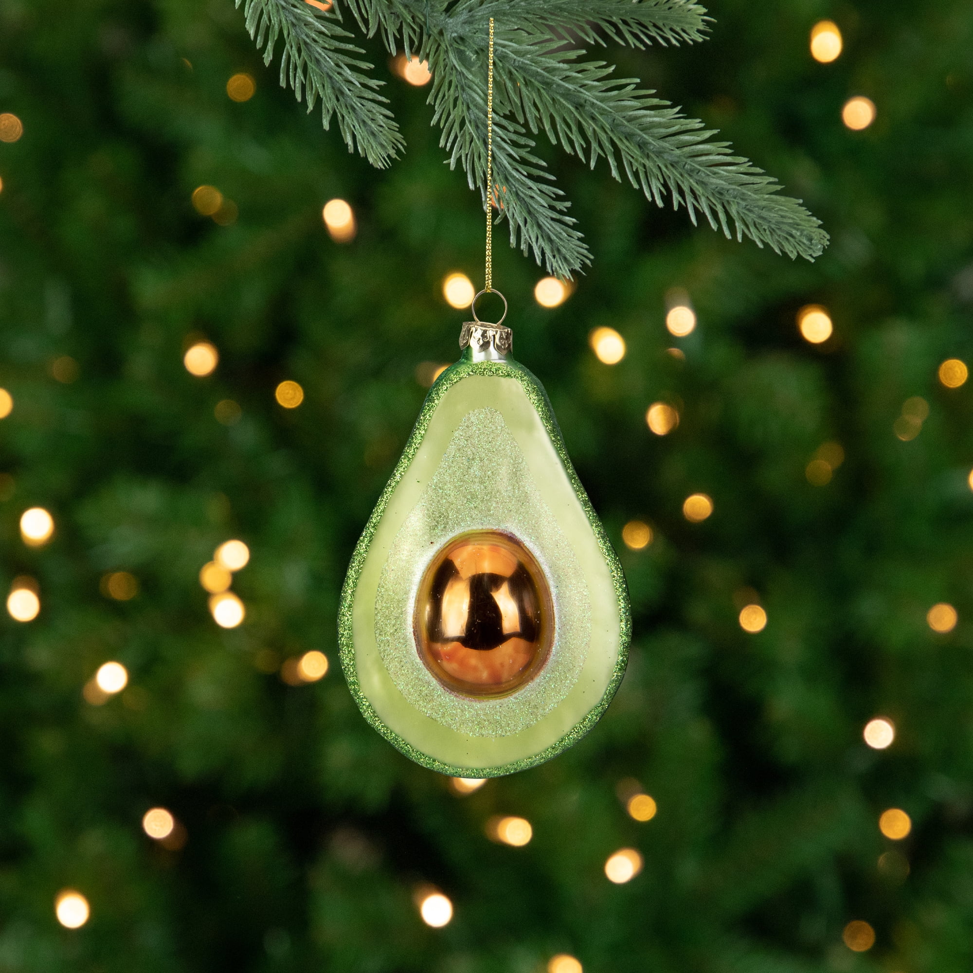 Northlight 4.5" Green and Yellow Glass Avocado Christmas Ornament ...
