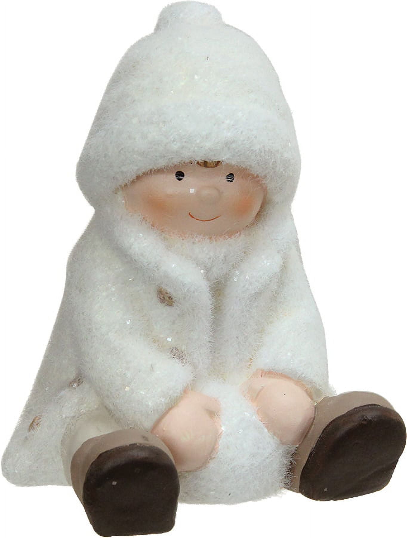 Northlight 4.75" Creamy White Sitting Boy with Snowball Christmas Table ...