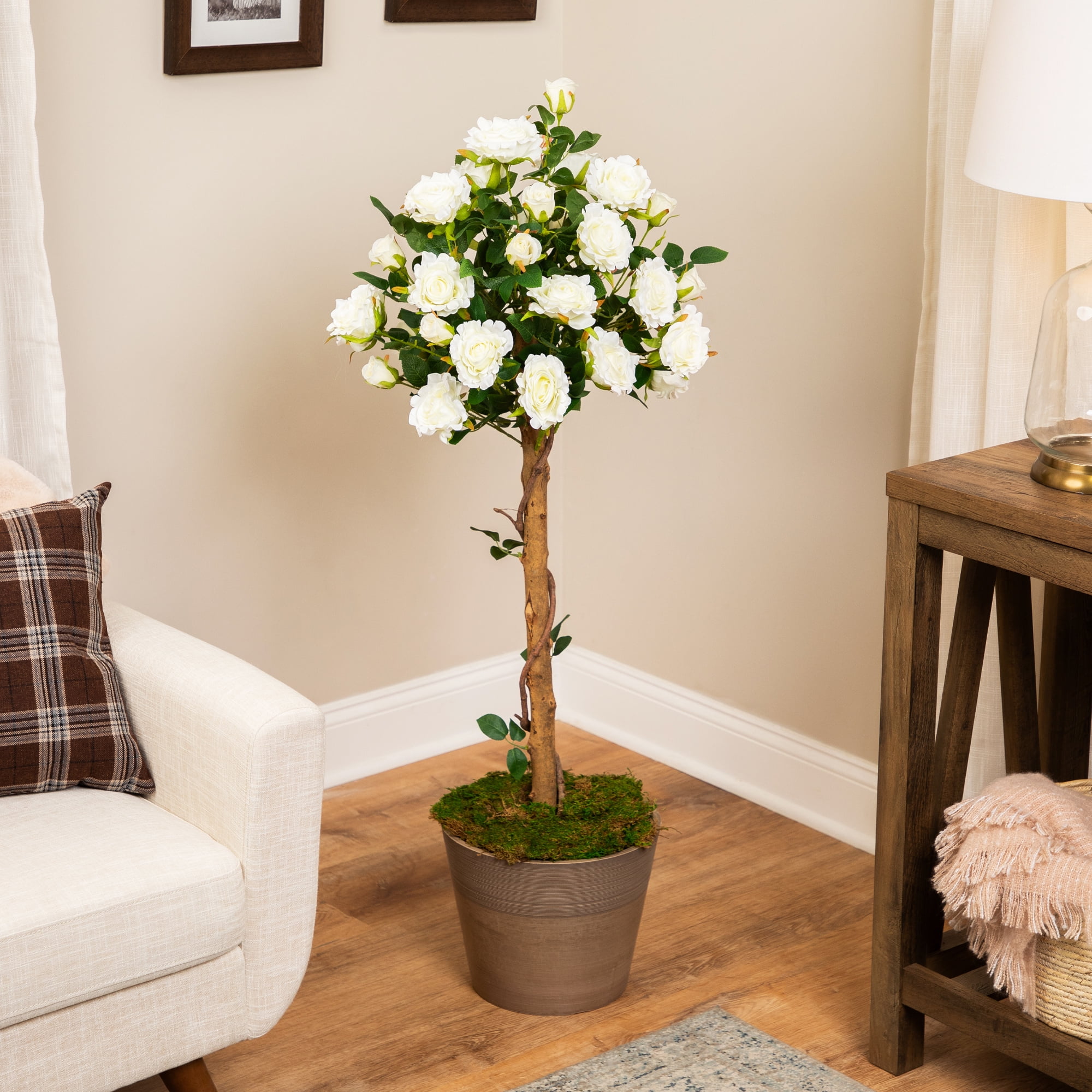 Northlight Potted Floral Artificial Roses in Bloom Garden Tree - White ...