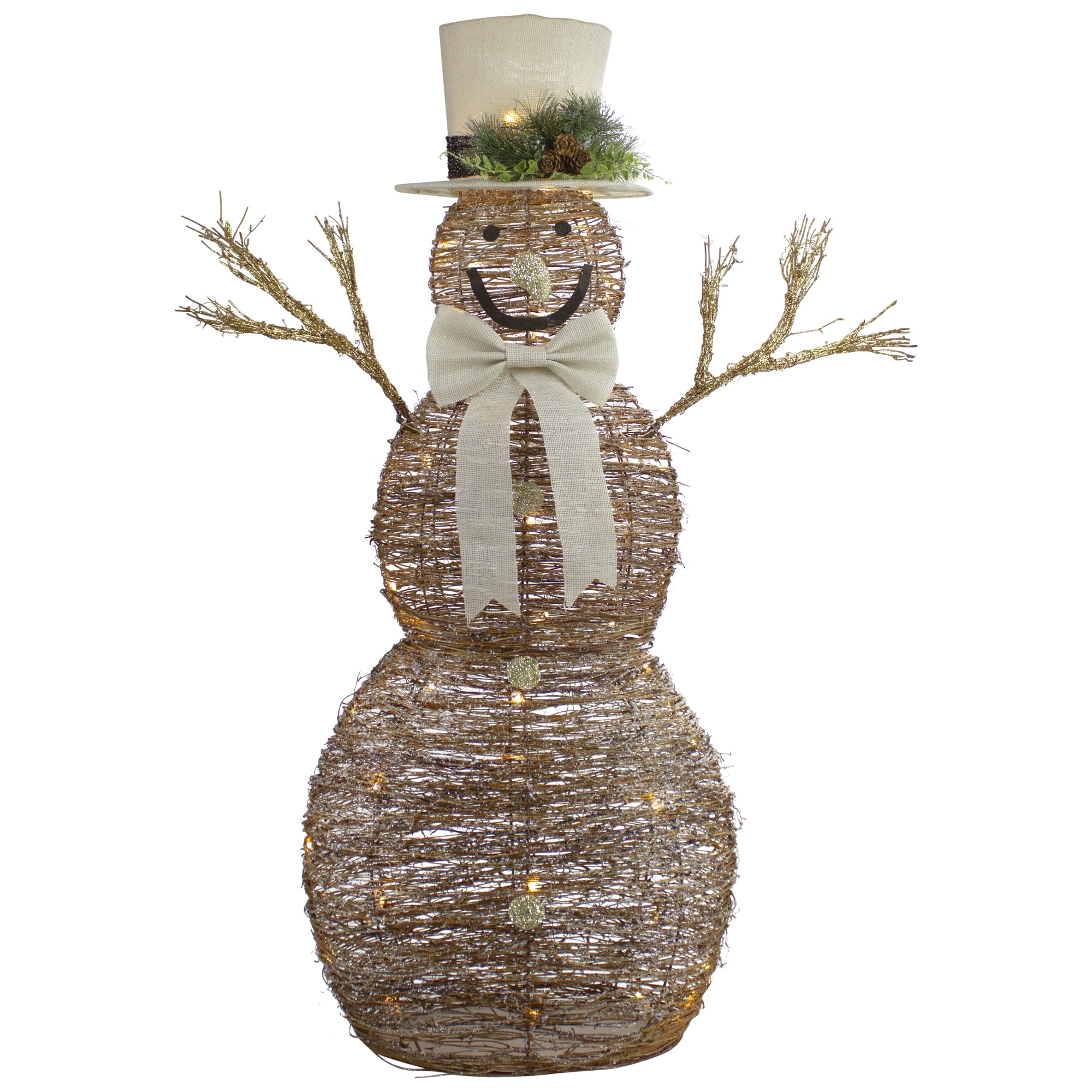 Northlight 48" LED Lighted Rustic Rattan Snowman Outdoor Christmas ...