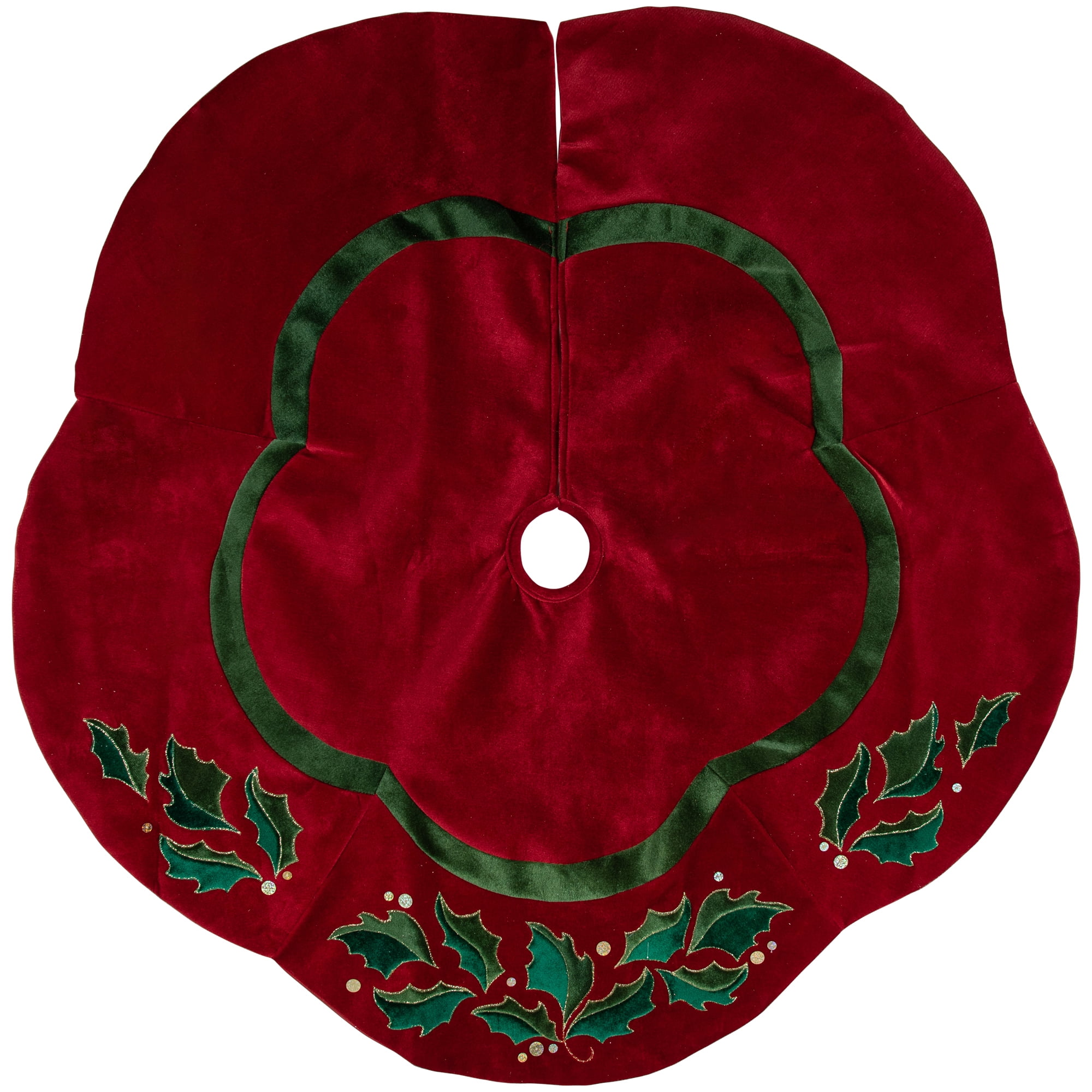 Northlight 48" Red and Green Velveteen Holly Christmas Tree Skirt ...