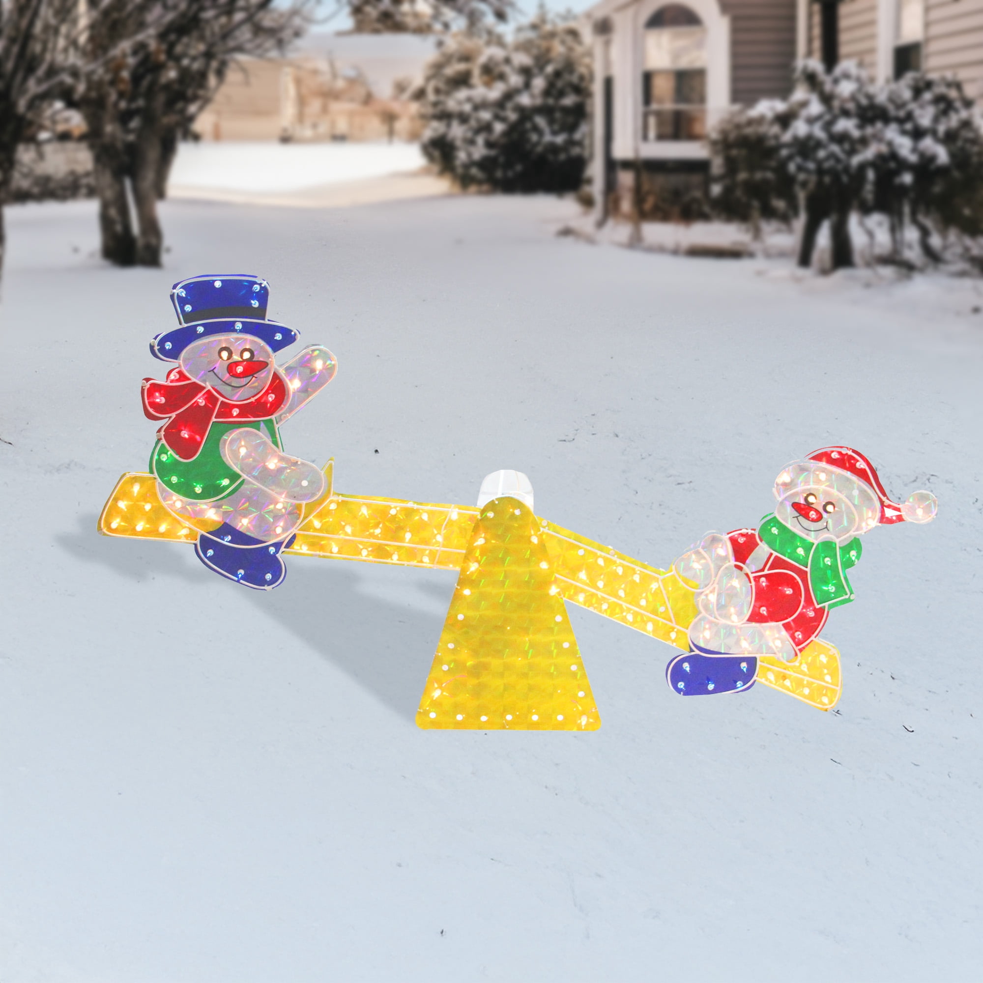 "Northlight 48"" Pre-Lit Holographic Snowmen See Saw Decor, Yellow and ...