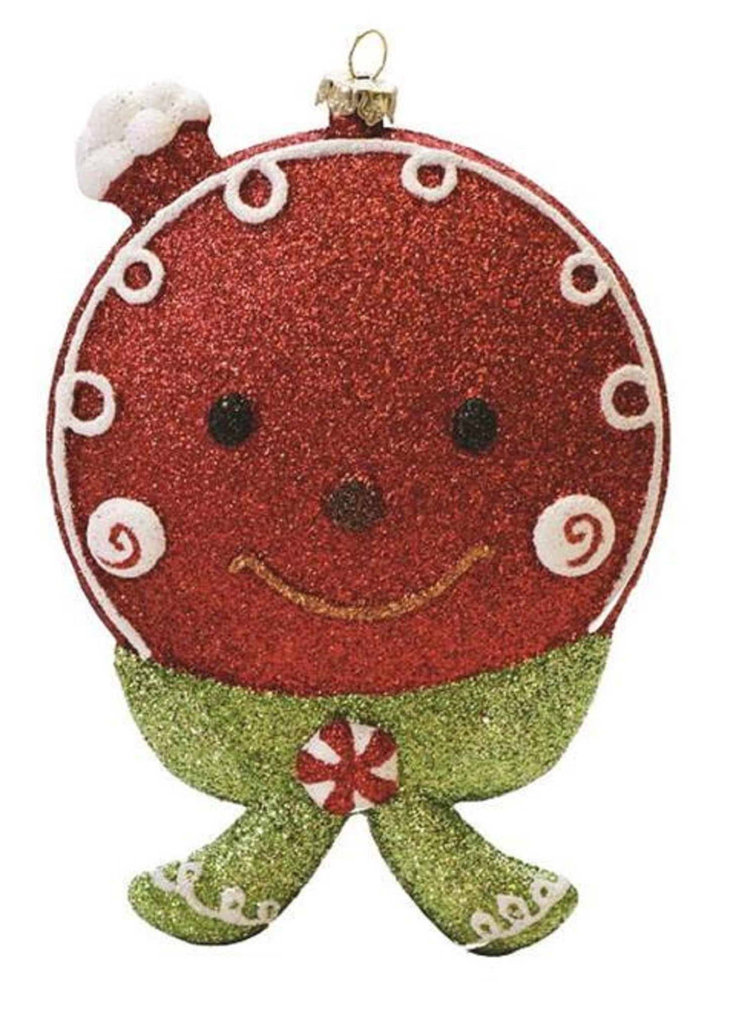 5.5" Red and Green Glittered Shatterproof Gingerbread Head Christmas ...