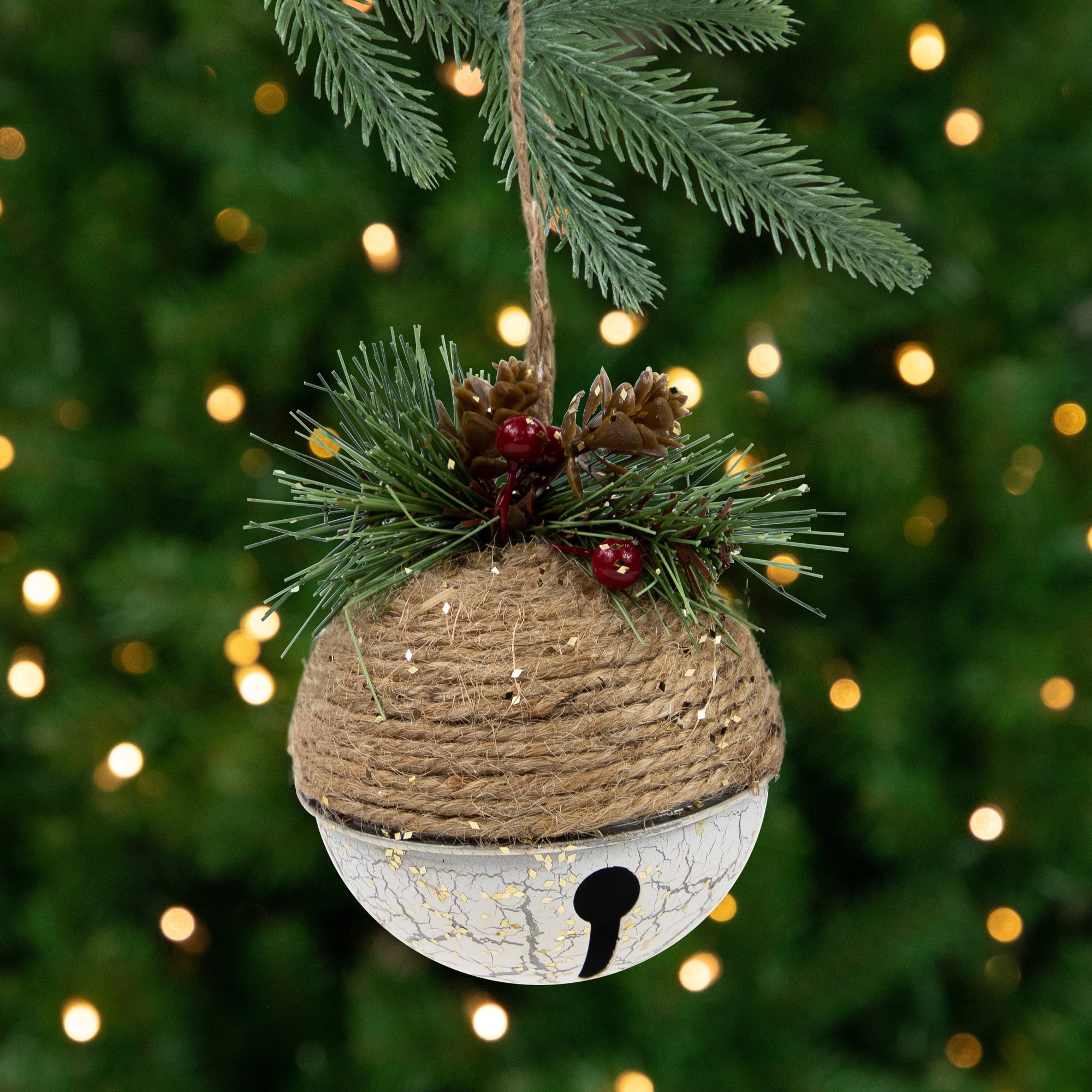 5" Acorn Jingle Bell with Holly Berry and Pine Cones Christmas Ornament ...