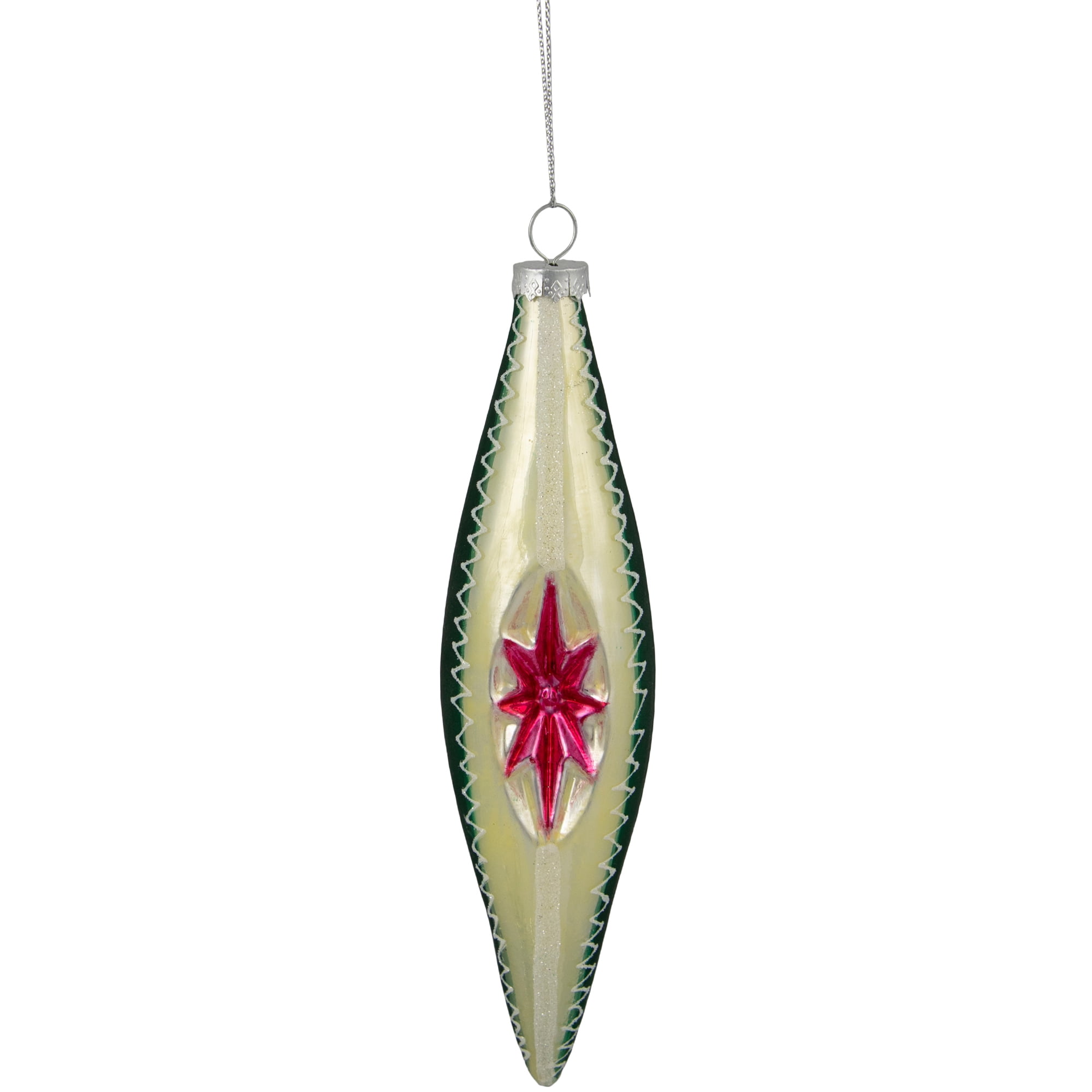 Northlight 6.75" Green and White Retro Reflector Finial Glass Christmas ...