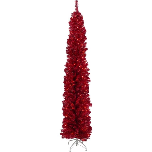 Northlight 6' Prelit Artificial Christmas Tree Red Tinsel - Clear ...