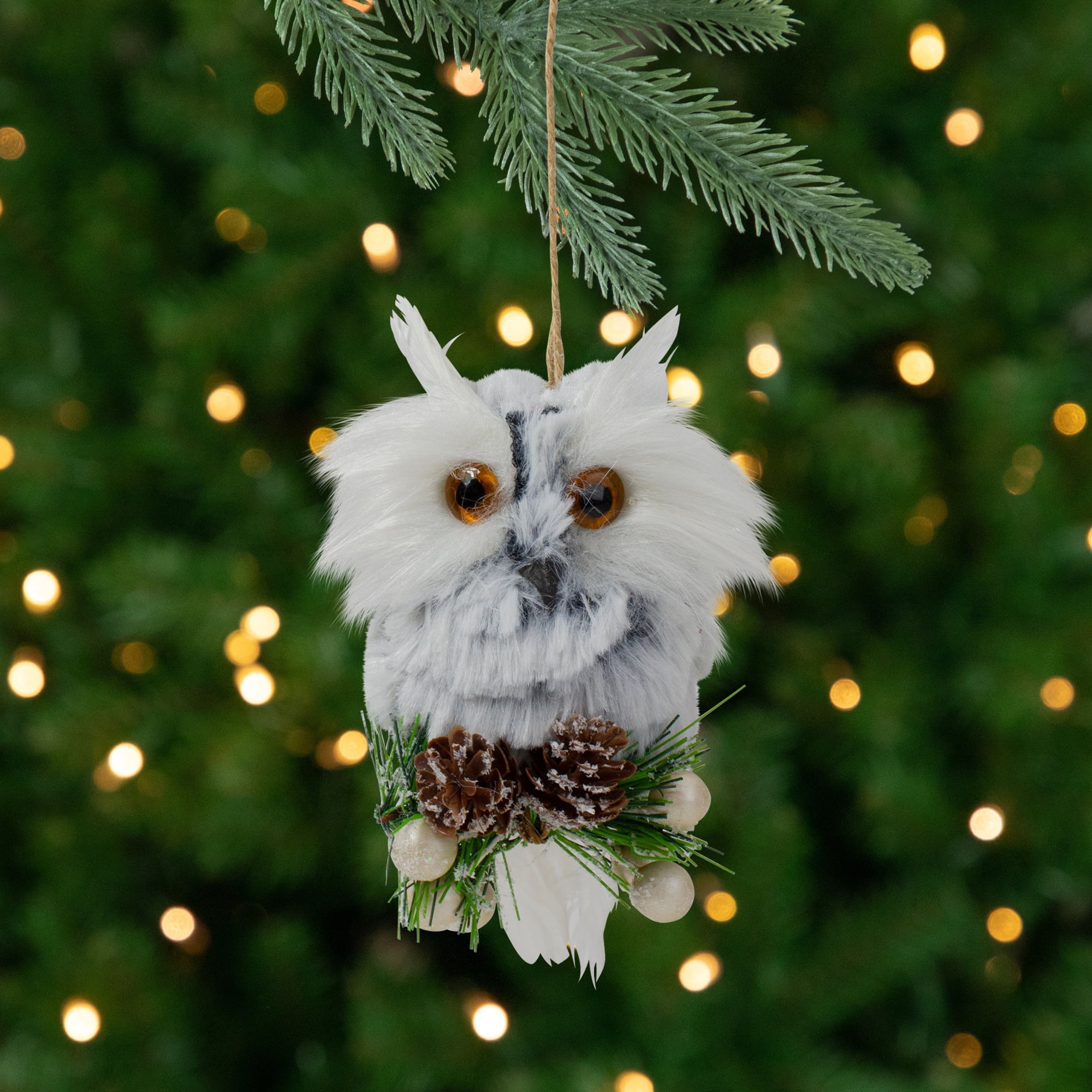 Northlight 6" White Owl with Pinecones and Berries Christmas Ornament ...