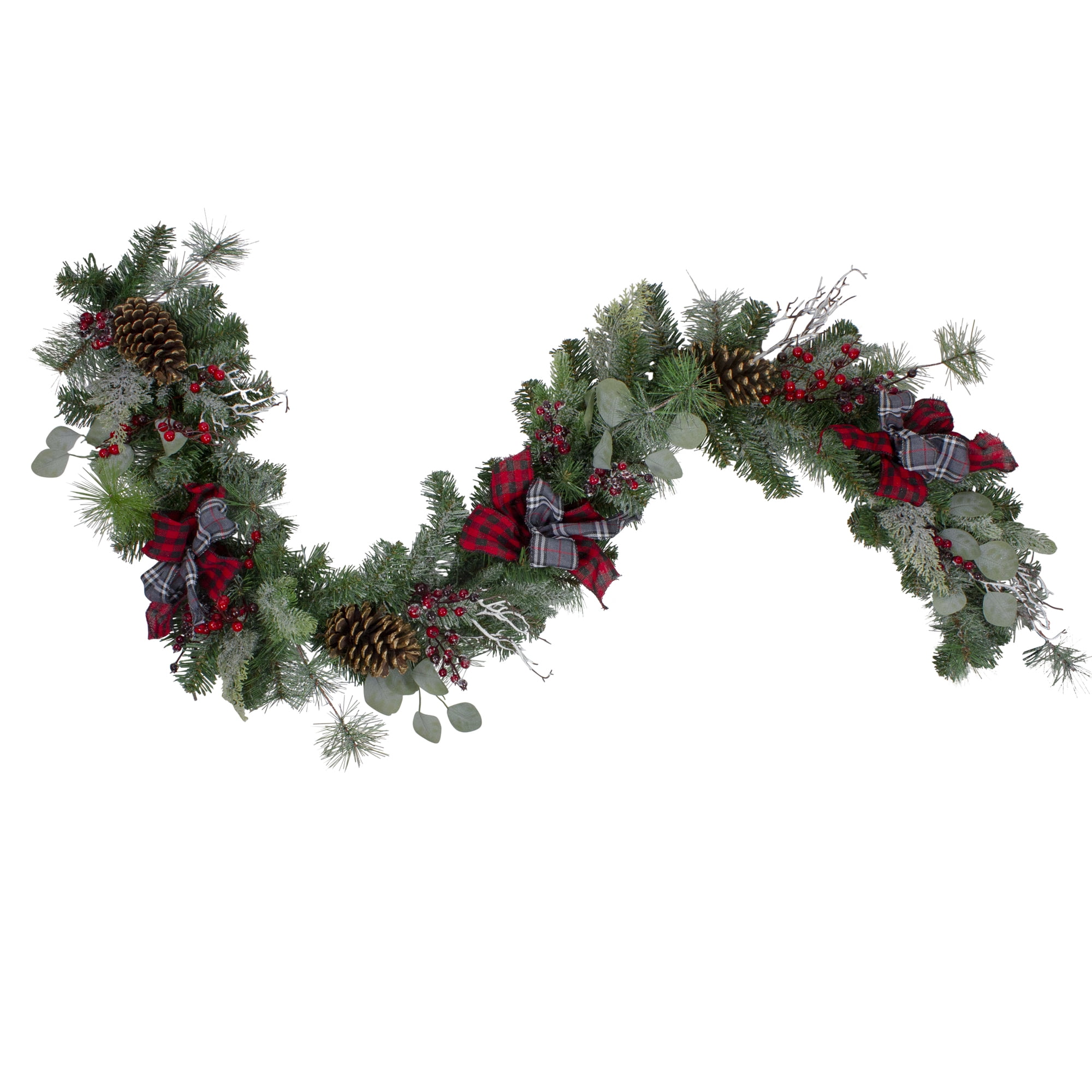 Northlight 6' x 12" Dual Plaid and Berries Artificial Christmas Garland ...