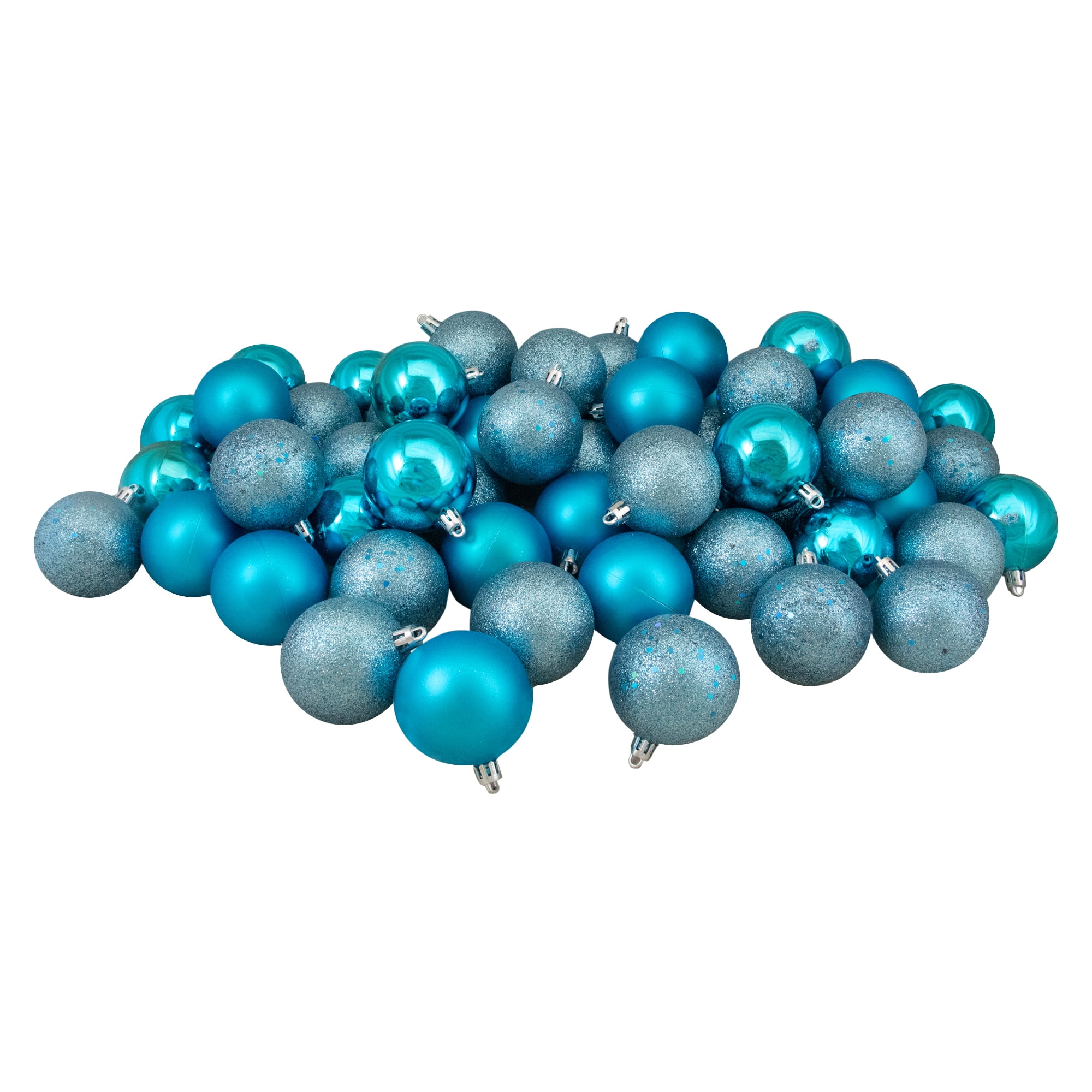 60ct Turquoise Blue Shatterproof 4-Finish Christmas Ball Ornaments 2.5 ...