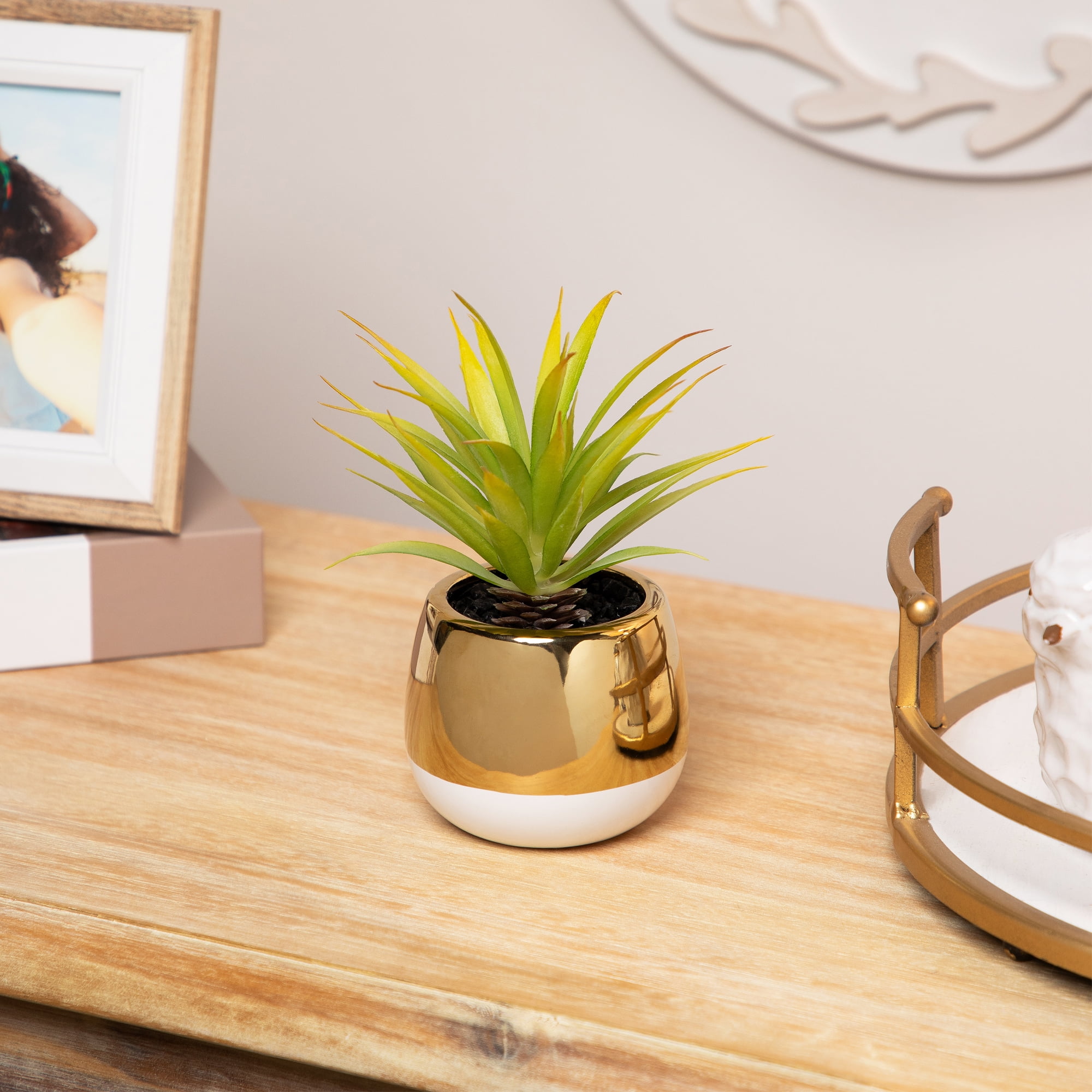 Northlight Artificial Agave Plant in Gold Ceramic Pot - 7" - Walmart.com