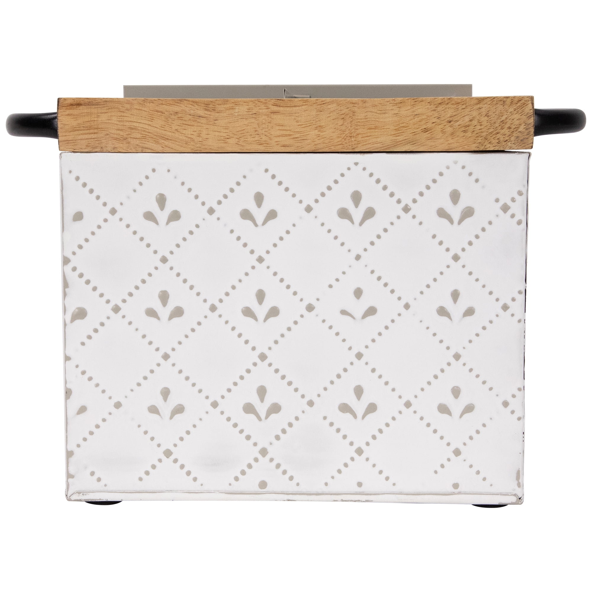 Northlight 7" White Embossed Square Utensil Storage Box with Wooden ...