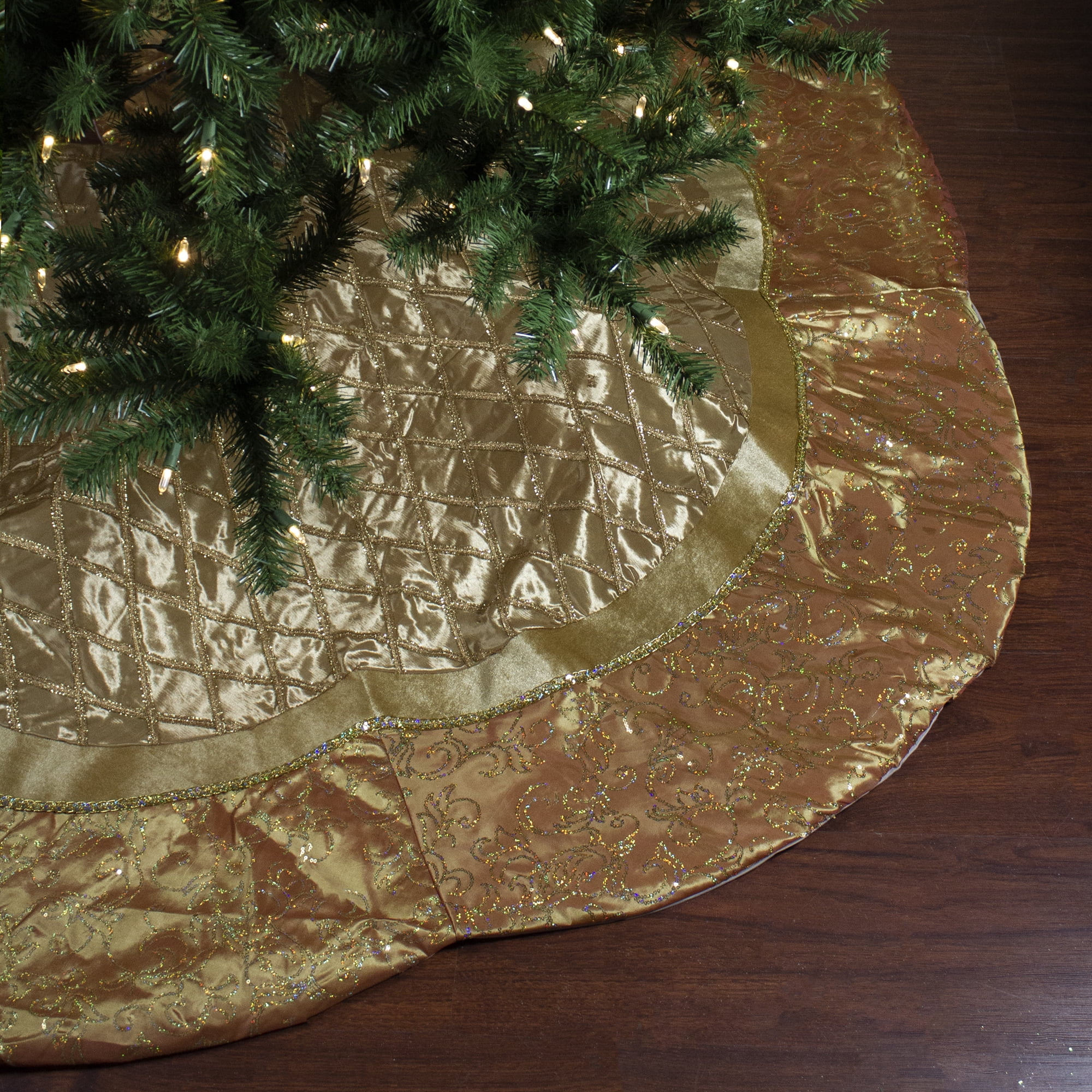 Northlight 72" Gold Quilted Christmas Tree Skirt with Iridescent ...