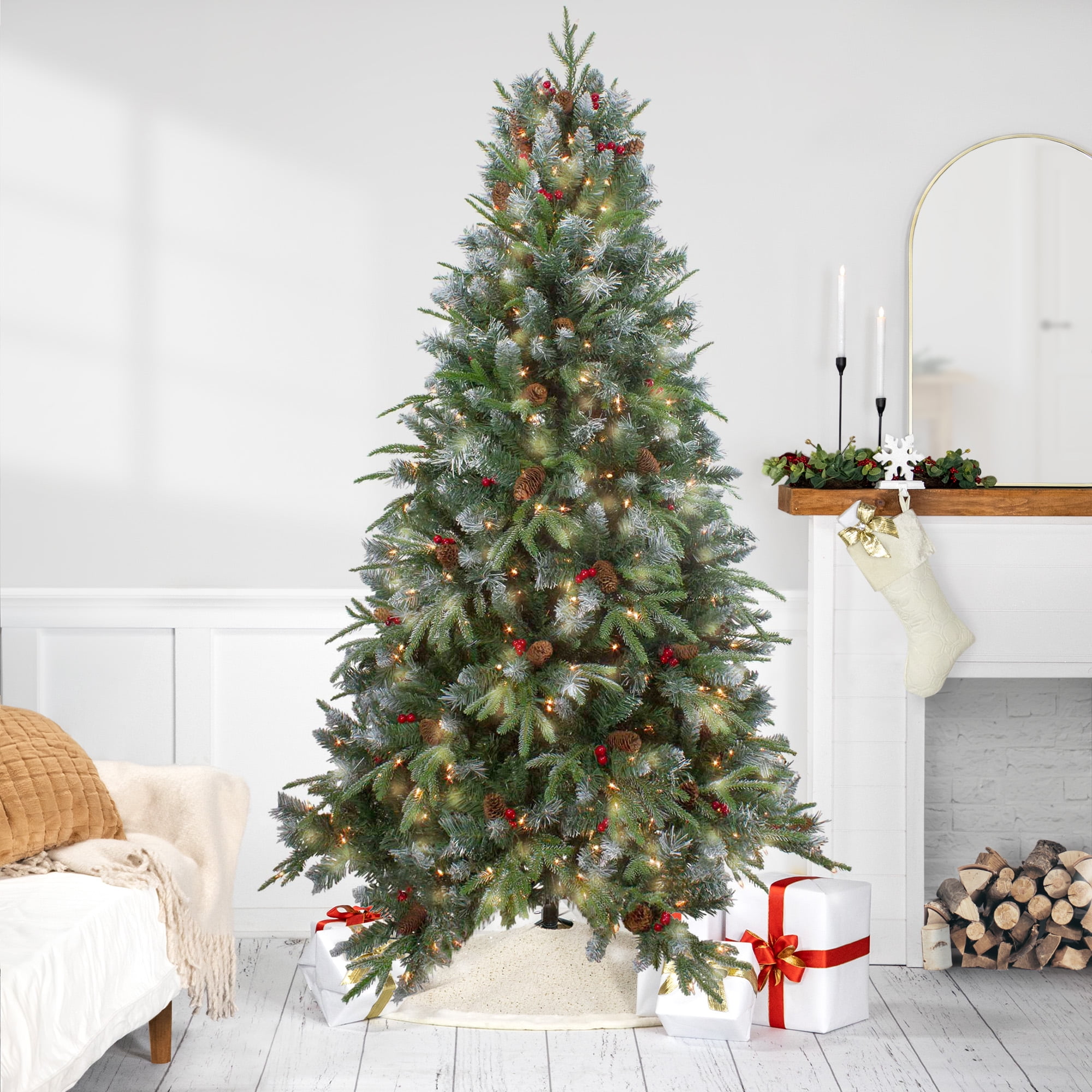 Northlight 7ft Pre-Lit Frosted Mixed Berry Pine Artificial Christmas ...