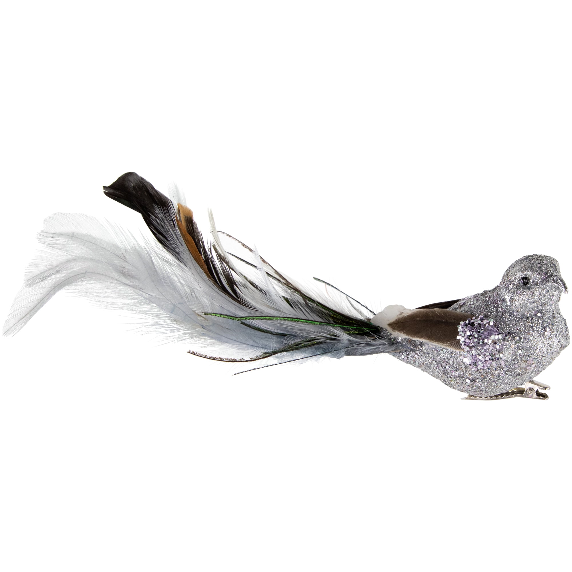 Glitter Bird with Clip and Feather Tail Christmas Ornament - 8 ...