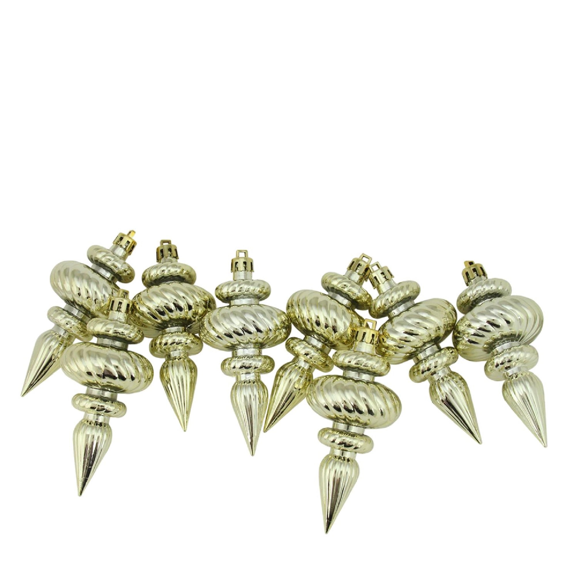 8ct Champagne Gold Shatterproof Shiny Ribbed Finial Christmas Ornaments ...