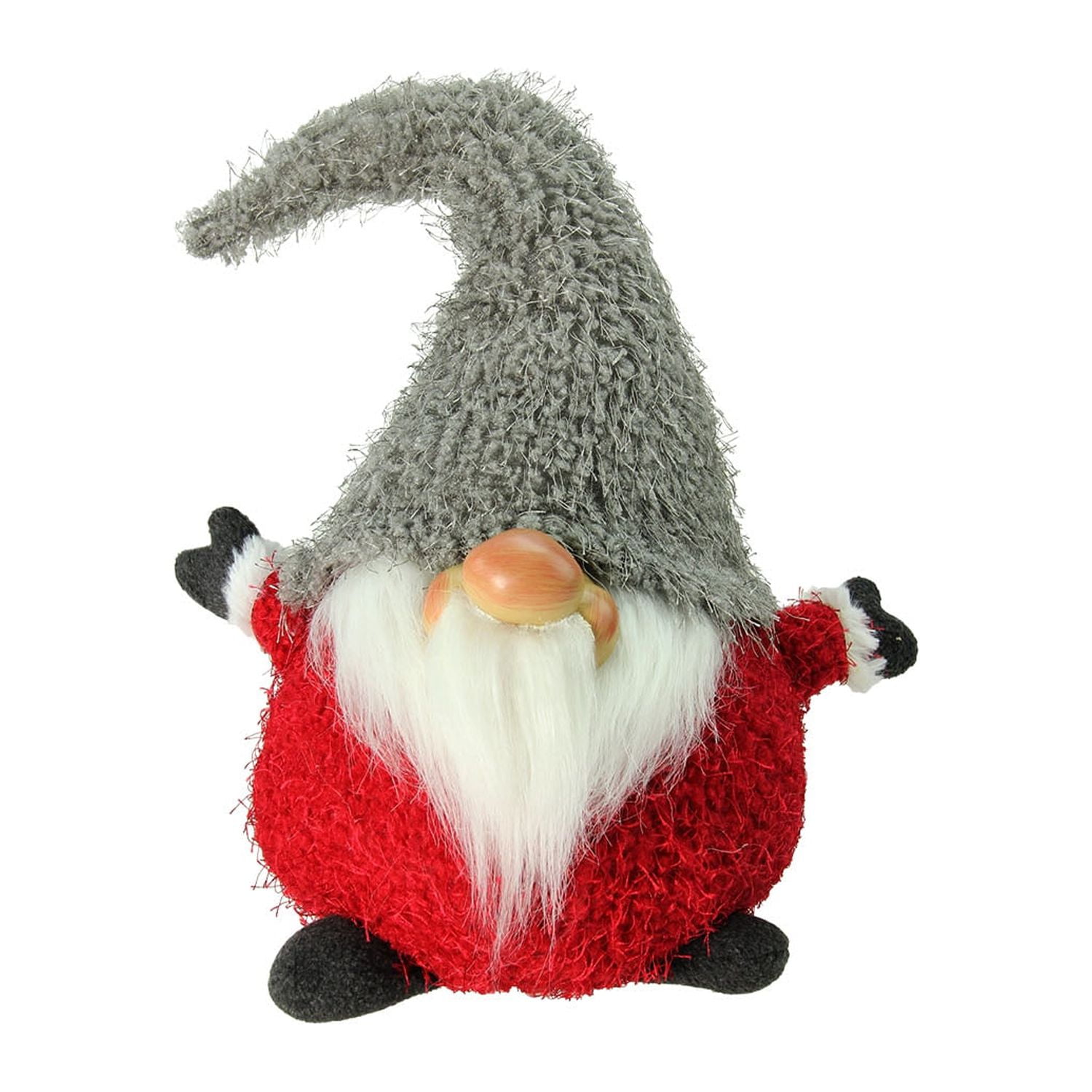 9.5" Frayed Gray and Red Chubby Smiling Gnome Plush Table Top Christmas ...
