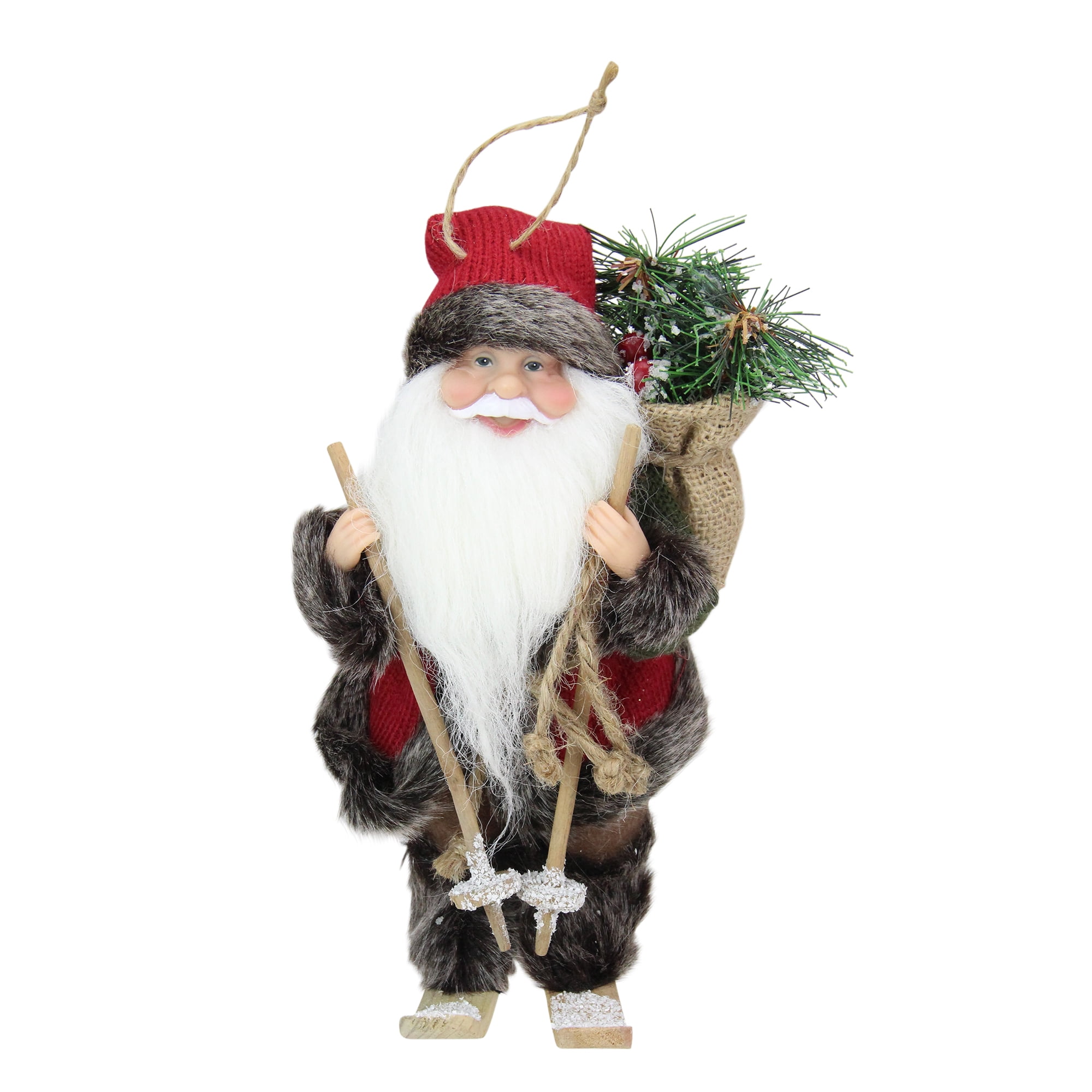 Northlight 9" Brown and Red Skiing Santa Claus with Gift Bag Christmas ...