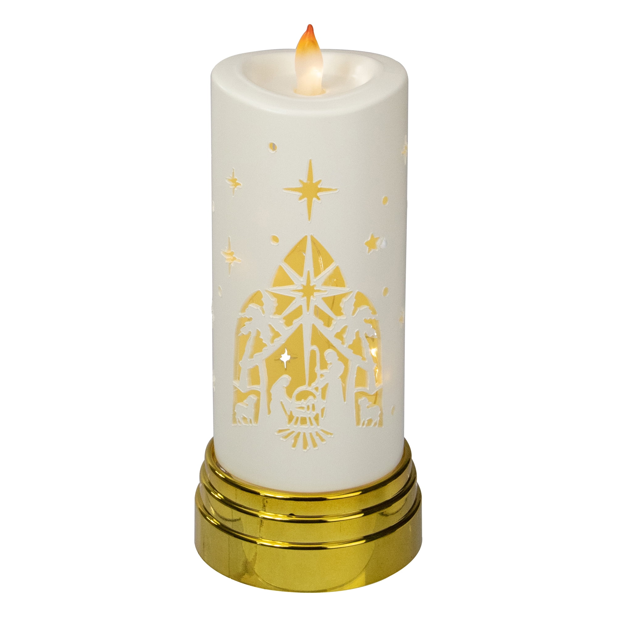 Northlight 9" Gold and White Nativity Scene Flameless Candle - Walmart.com