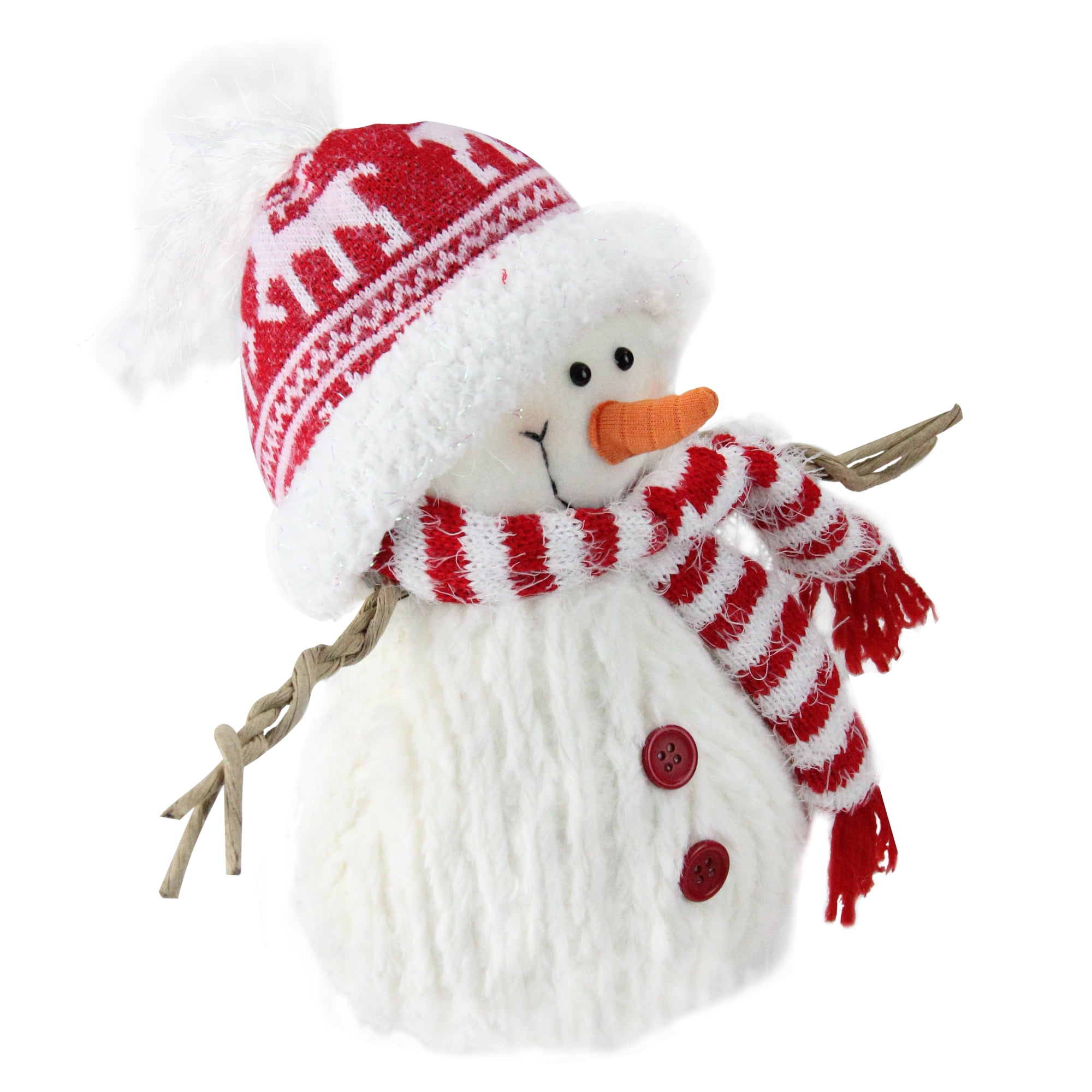Northlight 9" Red and White Fuzzy Smiling Snowman Christmas Figure ...