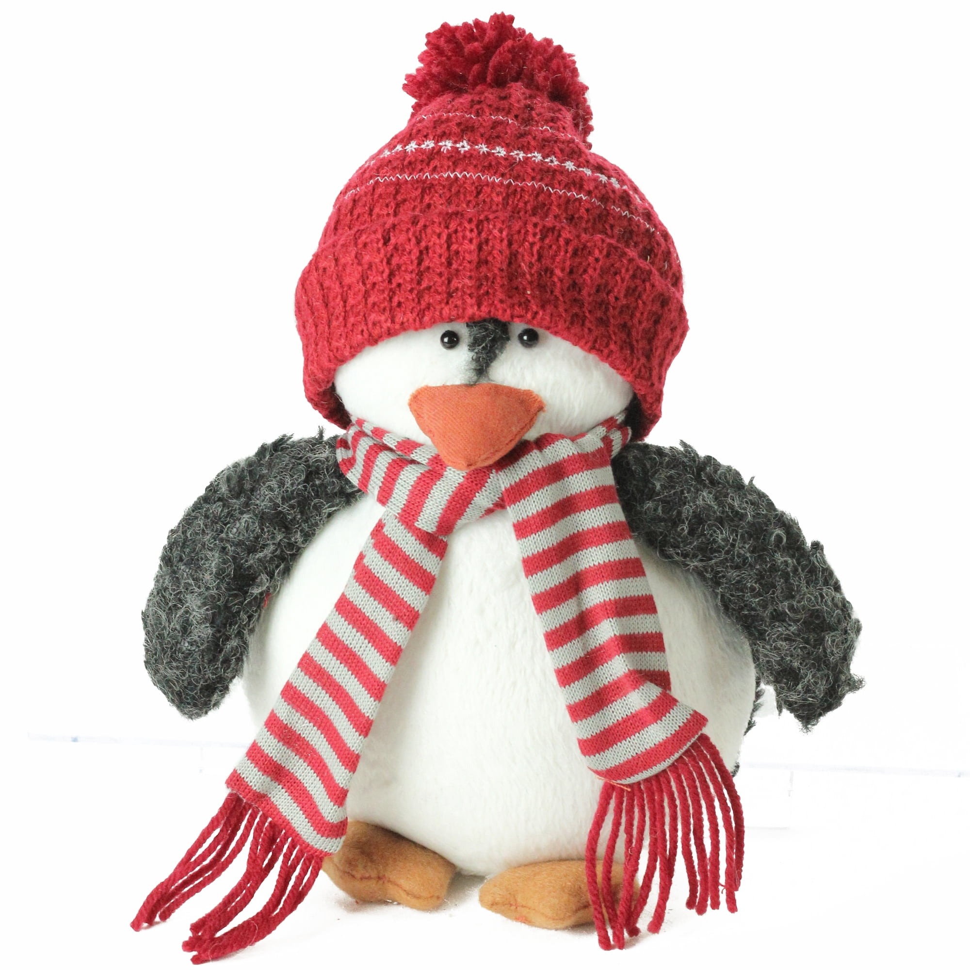 Northlight 9" White Plush Penguin with Striped Scarf and Knit Beanie ...